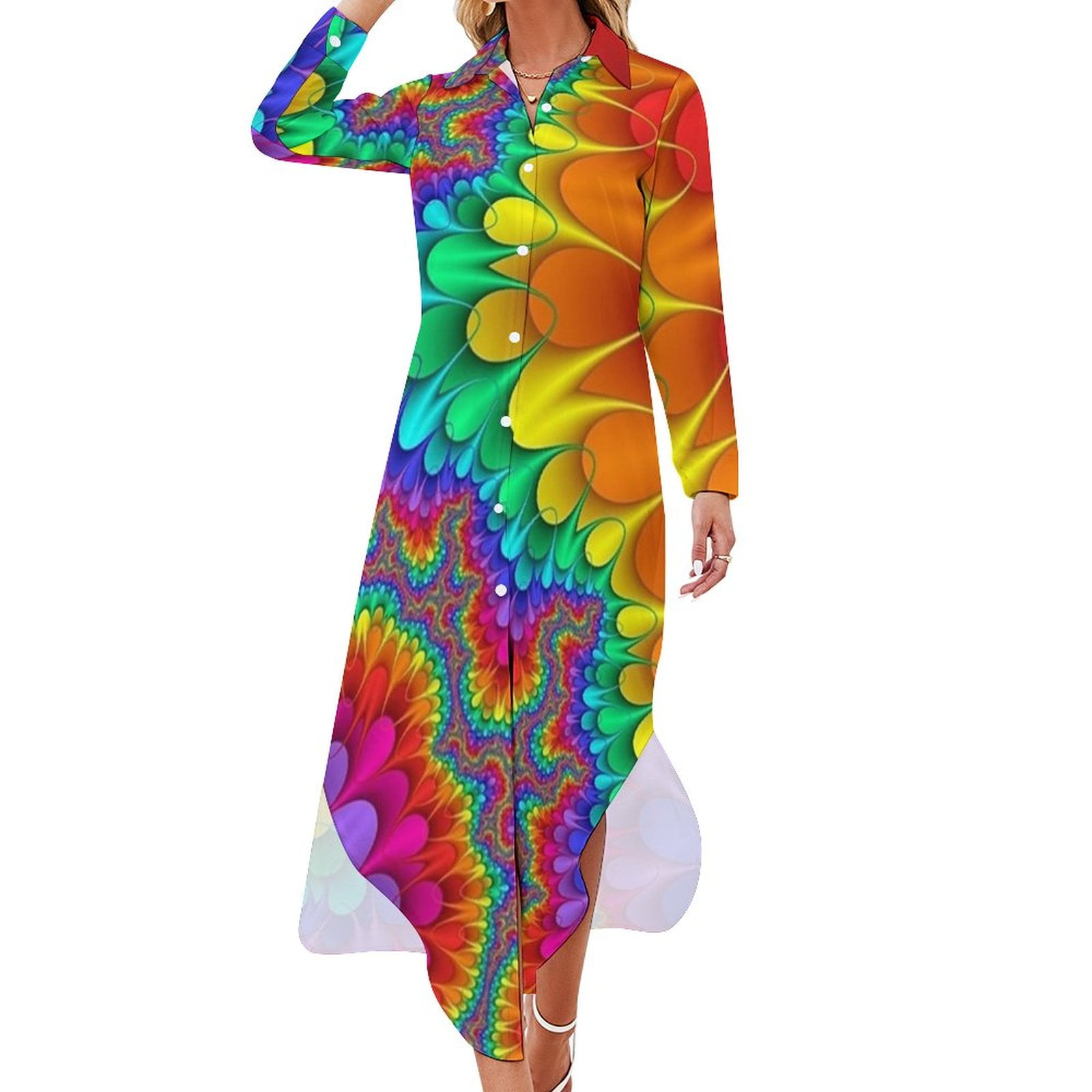 Round And Psychedelic Casual Dress Modern Fractal Art Aesthetic Dresses ...