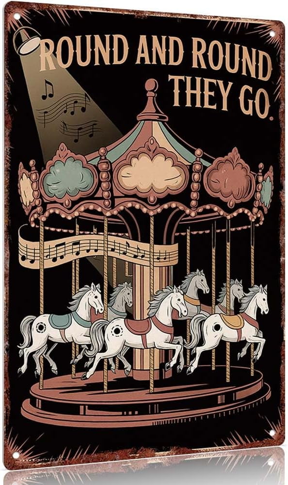 Round And Round They Go Vintage Carousel Horse Metal Wall Sign Aluminum ...