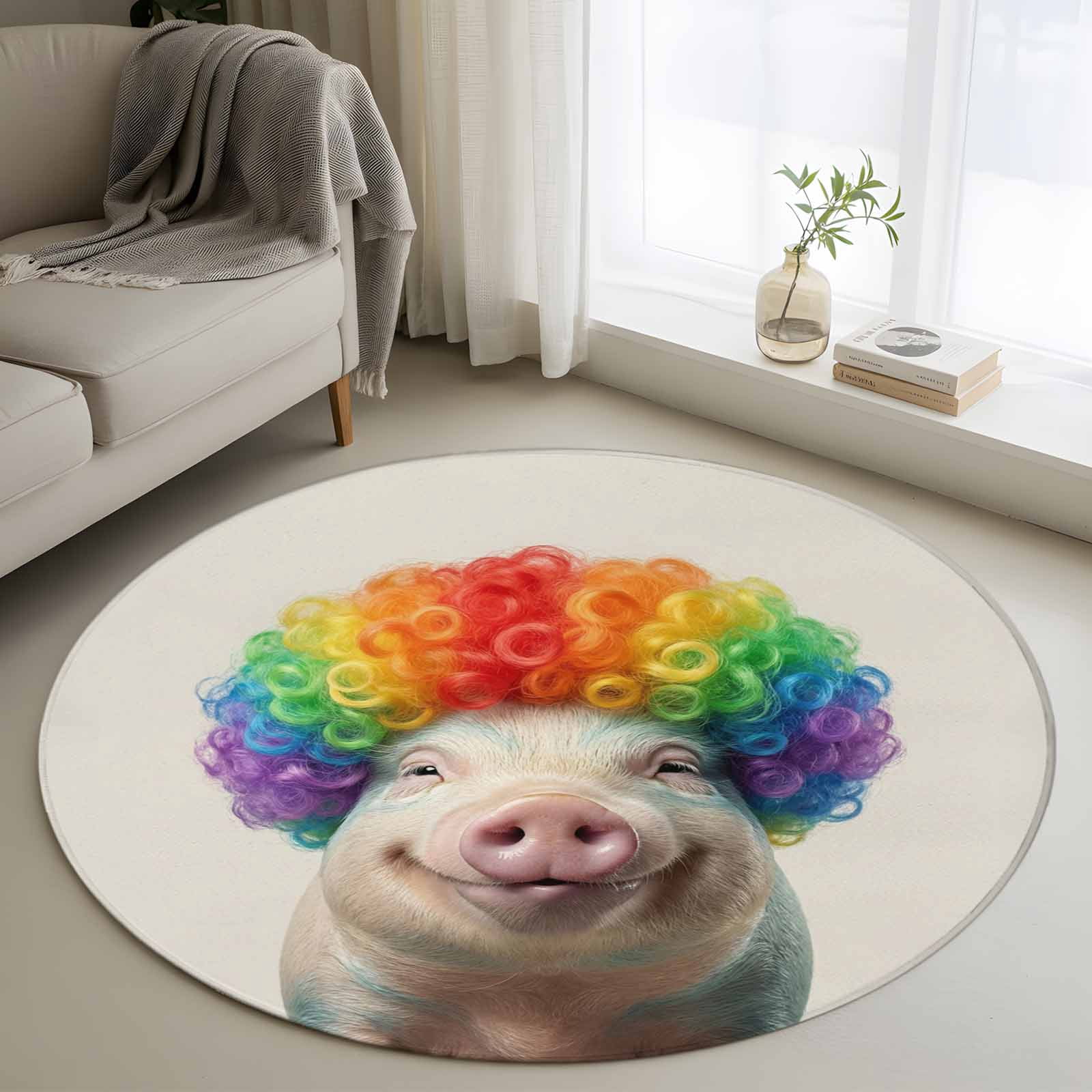 Round Area Rug 3.3 Ft, Funny Pig Washable Non-Slip Circle Carpet for ...