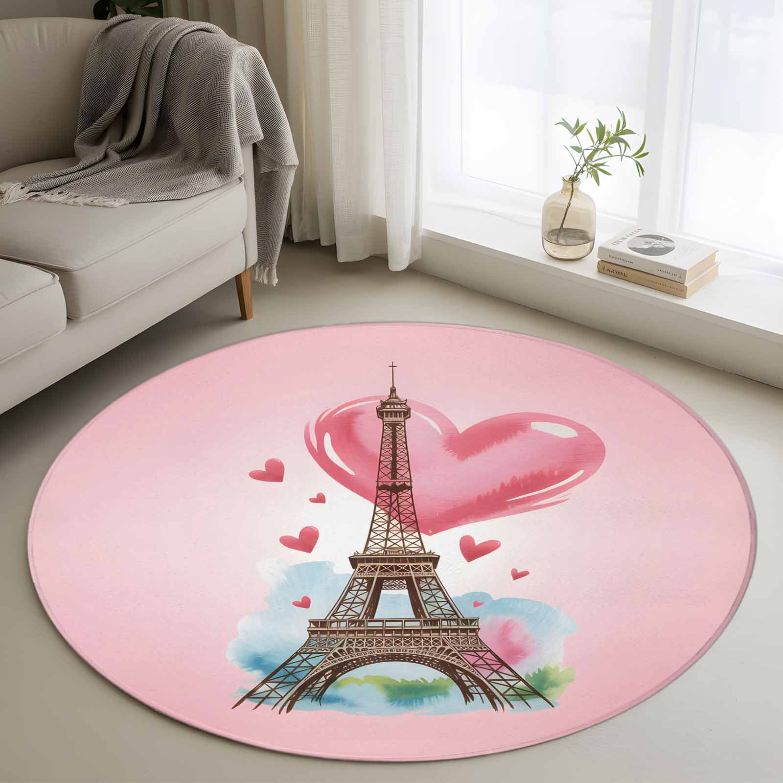 Round Area Rug 3.3 Ft, Pink Valentine's Day Washable Non-Slip Circle ...
