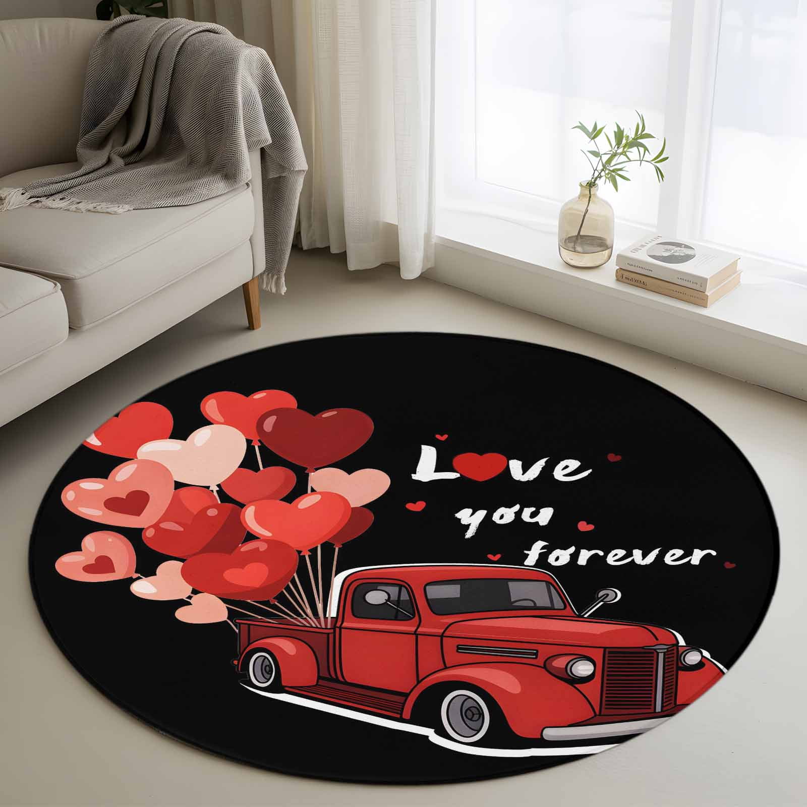 Round Area Rug 3.3 Ft, Valentine's Day Washable Non-Slip Circle Carpet ...