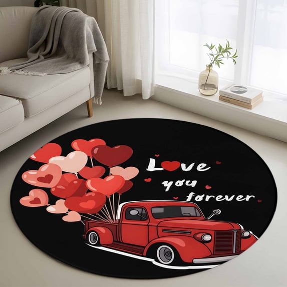 Round Area Rug 3.3 Ft, Valentine's Day Washable Non-Slip Circle Carpet ...