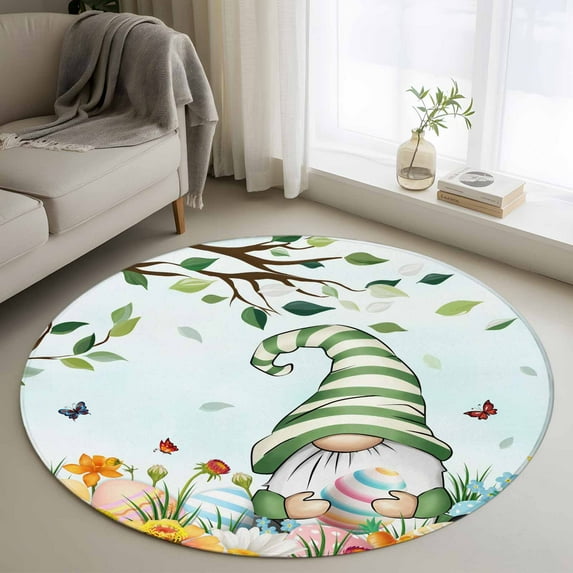 Round Area Rug 3 Ft, Easter Gnomes Washable Non-Slip Circle Carpet for ...