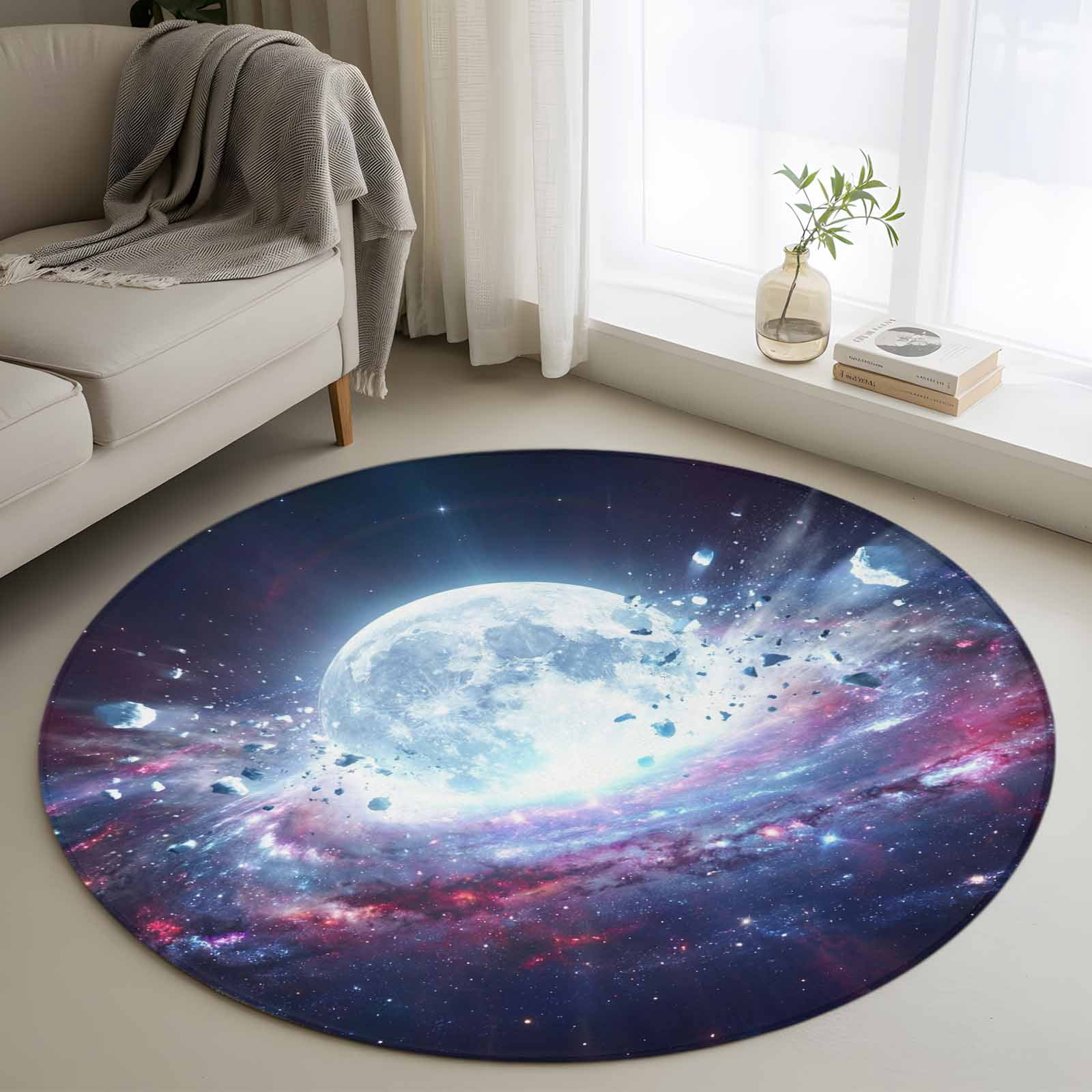 Round Area Rug 3 Ft, Moon Explosion Washable Non-Slip Circle Carpet for ...