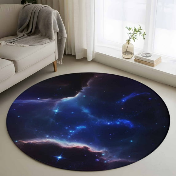 Round Area Rug 3 Ft, Navy Blue Sky Washable Non-Slip Circle Carpet for ...