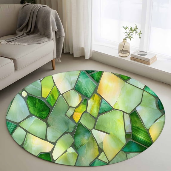 Round Area Rug 3ft Abstract Art Circle Kitchen Mats Non-Slip Green Art ...