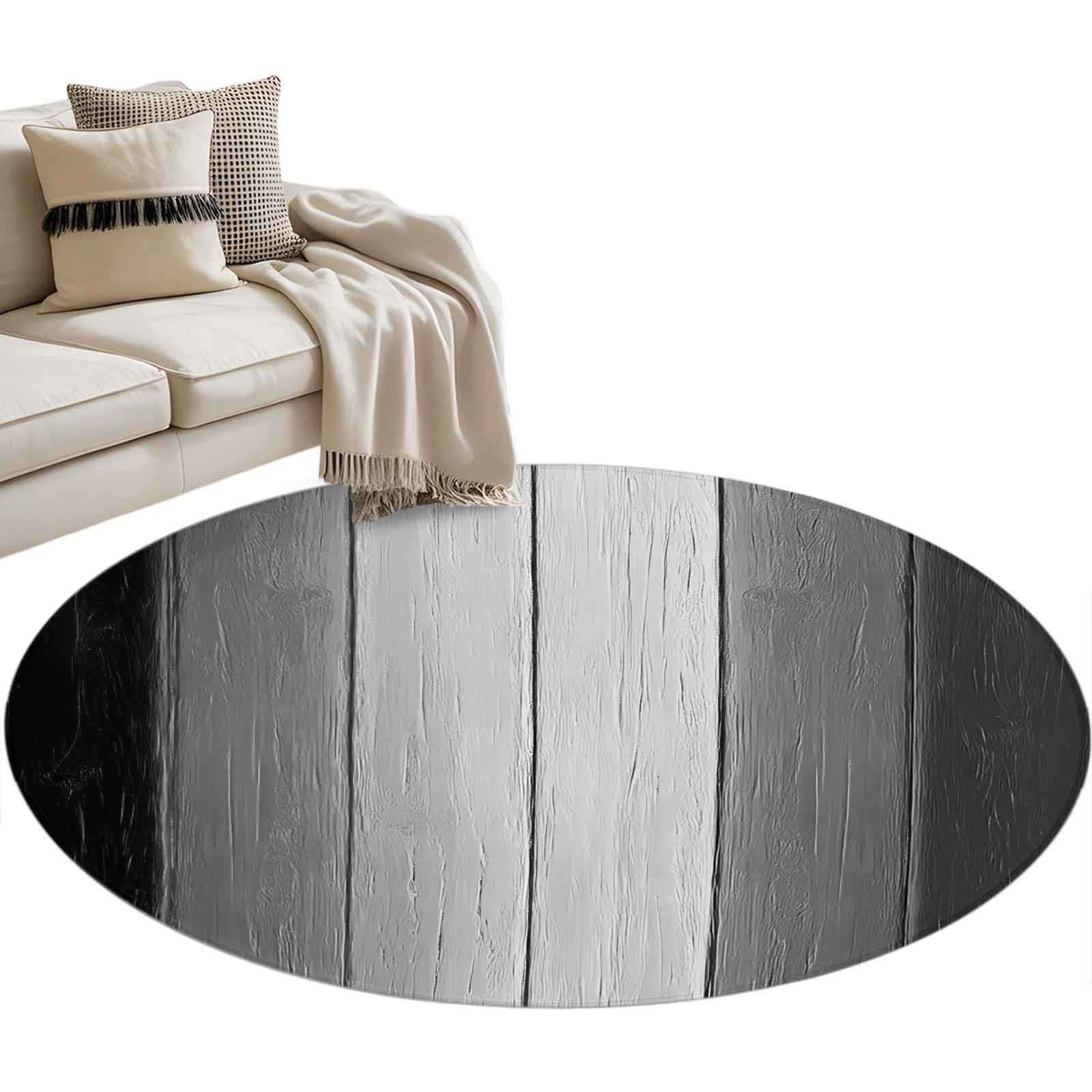 Round Area Rug 3ft Black Grey Wood Grain Floor Carpets Indoor Floor ...