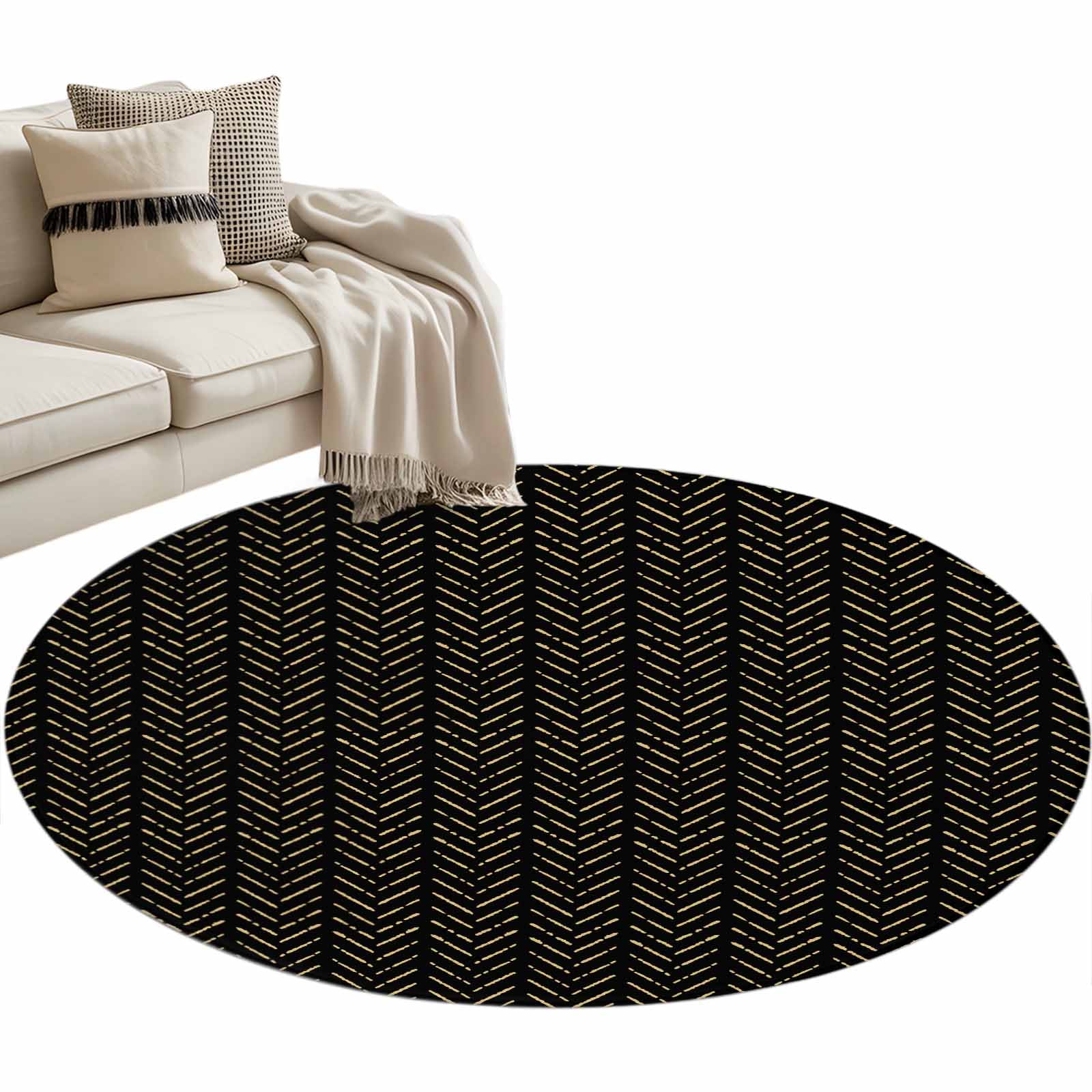 Round Area Rug 3ft Black Stripes Floor Carpets Indoor Floor Area Mat ...