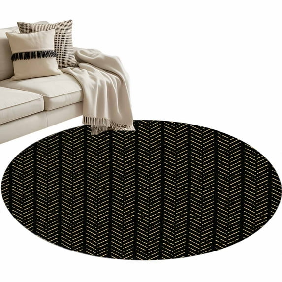 Round Area Rug 3ft Black Stripes Floor Carpets Indoor Floor Area Mat ...