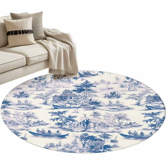Round Area Rug 3ft Blue Garden Landscape Floor Carpets Indoor Floor ...