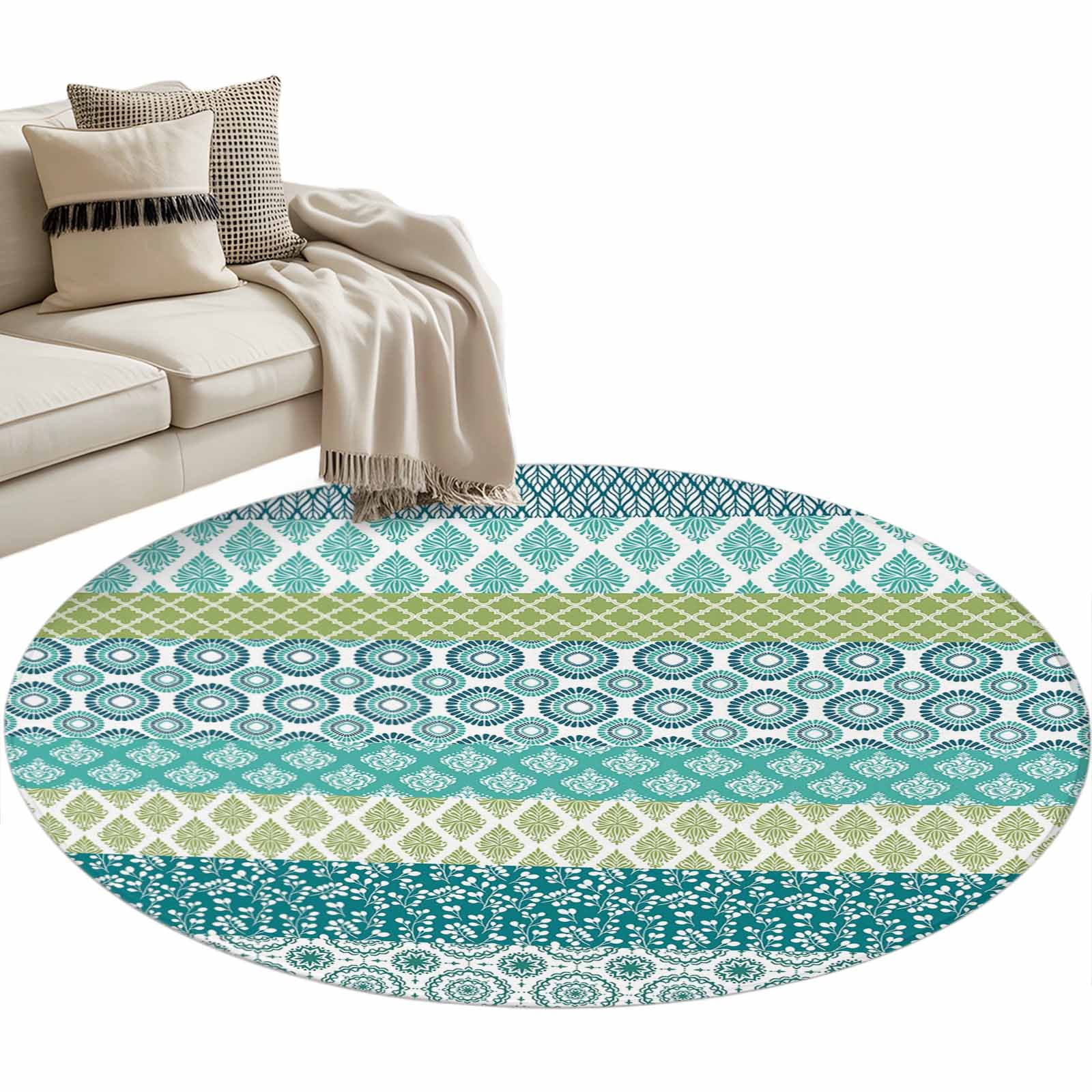 Round Area Rug 3ft Boho Floor Carpets Indoor Floor Area Mat Stain-Proof ...