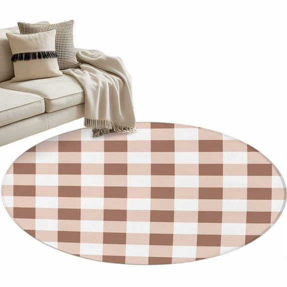 Round Area Rug 3ft Brown Buffalo Plaid Floor Carpets Indoor Floor Area ...