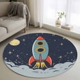 Round Area Rug 3ft, Cartoon Space Rocket Launch Stars and Moon Non-Slip ...