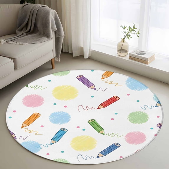 Round Area Rug 3ft, Colored Pencils Art Non-Shedding Washable Area Rug ...