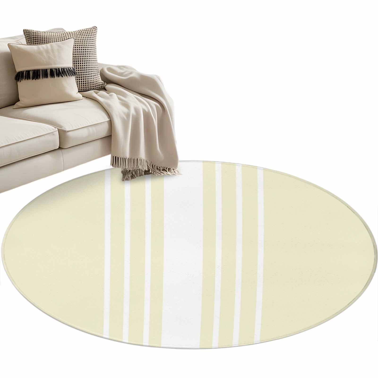 Round Area Rug 3ft Cream Vertical Stripes Floor Carpets Indoor Floor ...