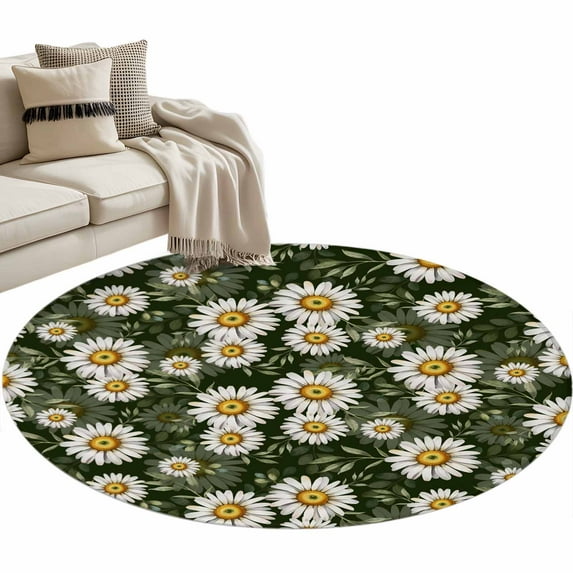 Round Area Rug 3ft Daisy Flower Floor Carpets Indoor Floor Area Mat ...