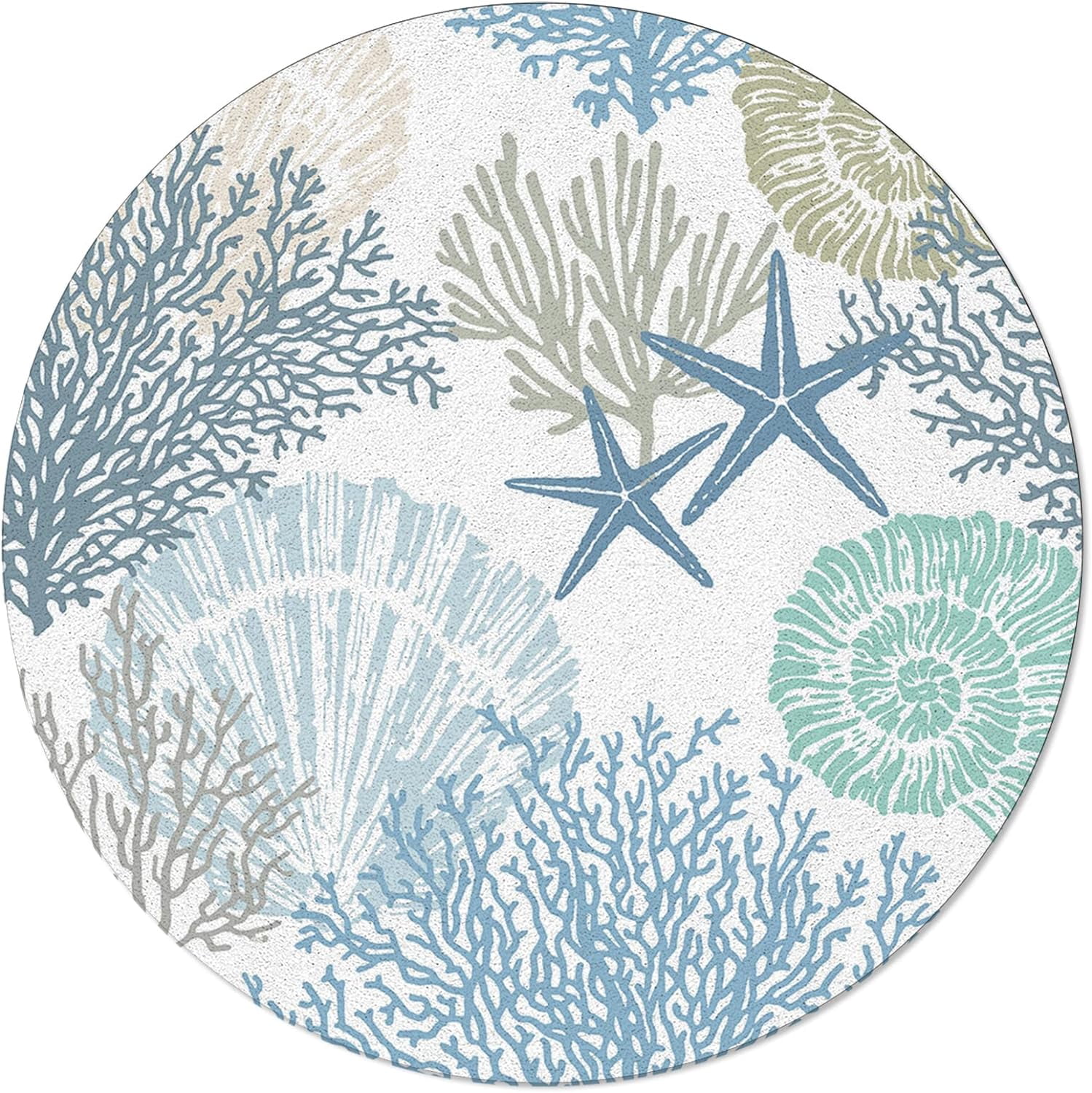 Round Area Rug 3ft Nautical Coastal Ocean Coral Floor Carpets Washable ...
