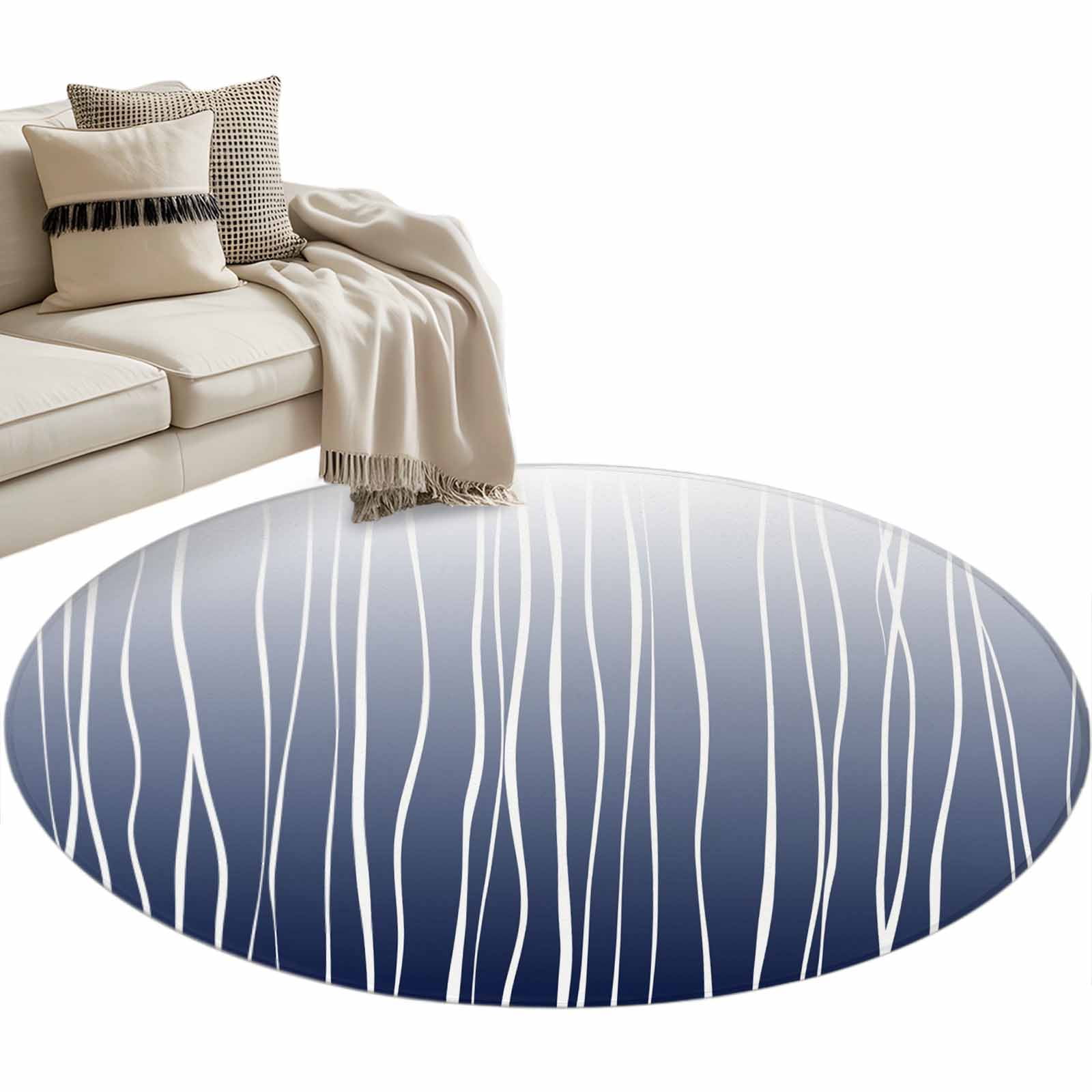 Round Area Rug 3ft Navy Blue Lines Floor Carpets Indoor Floor Area Mat ...