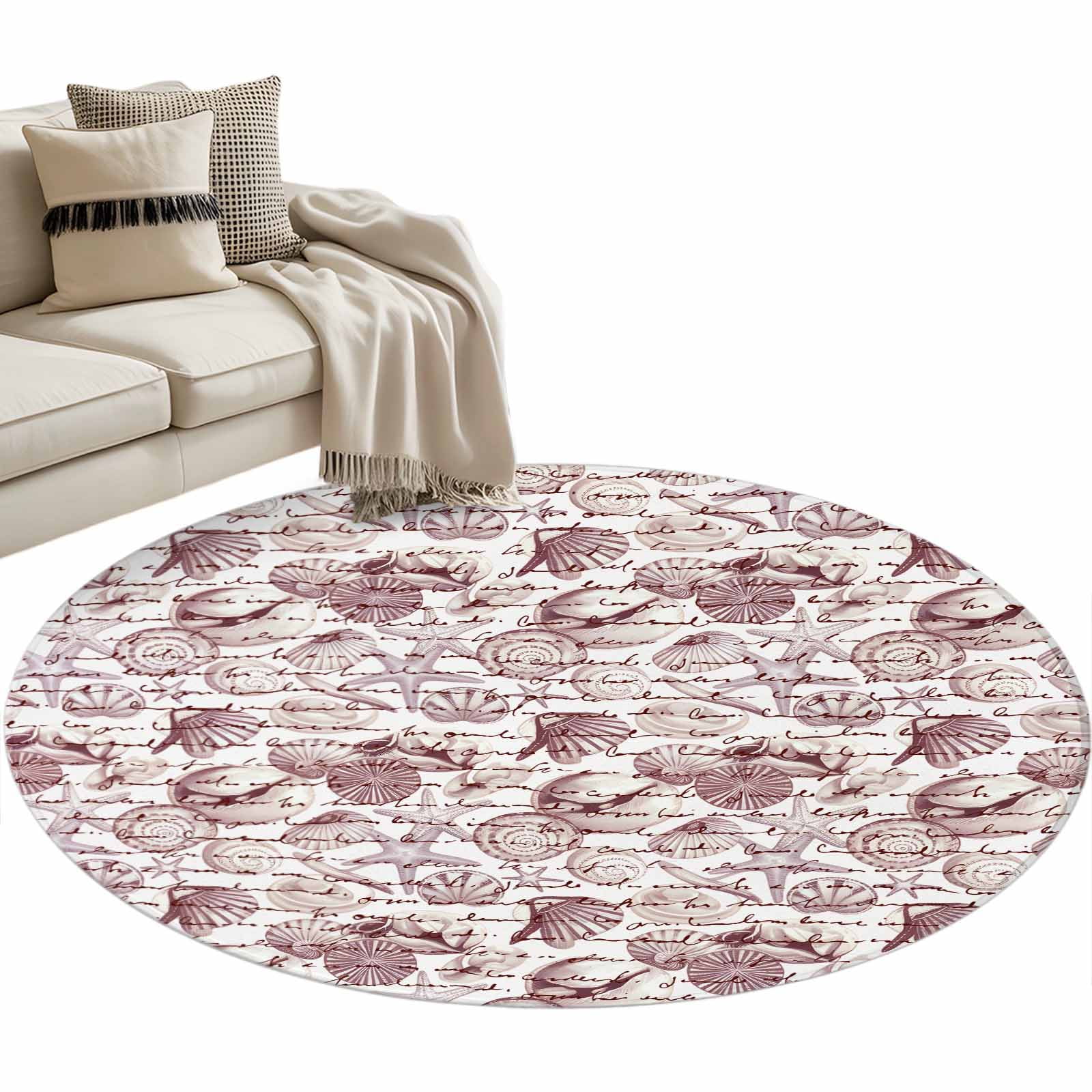 Round Area Rug 3ft Red Shell Floor Carpets Indoor Floor Area Mat Stain ...