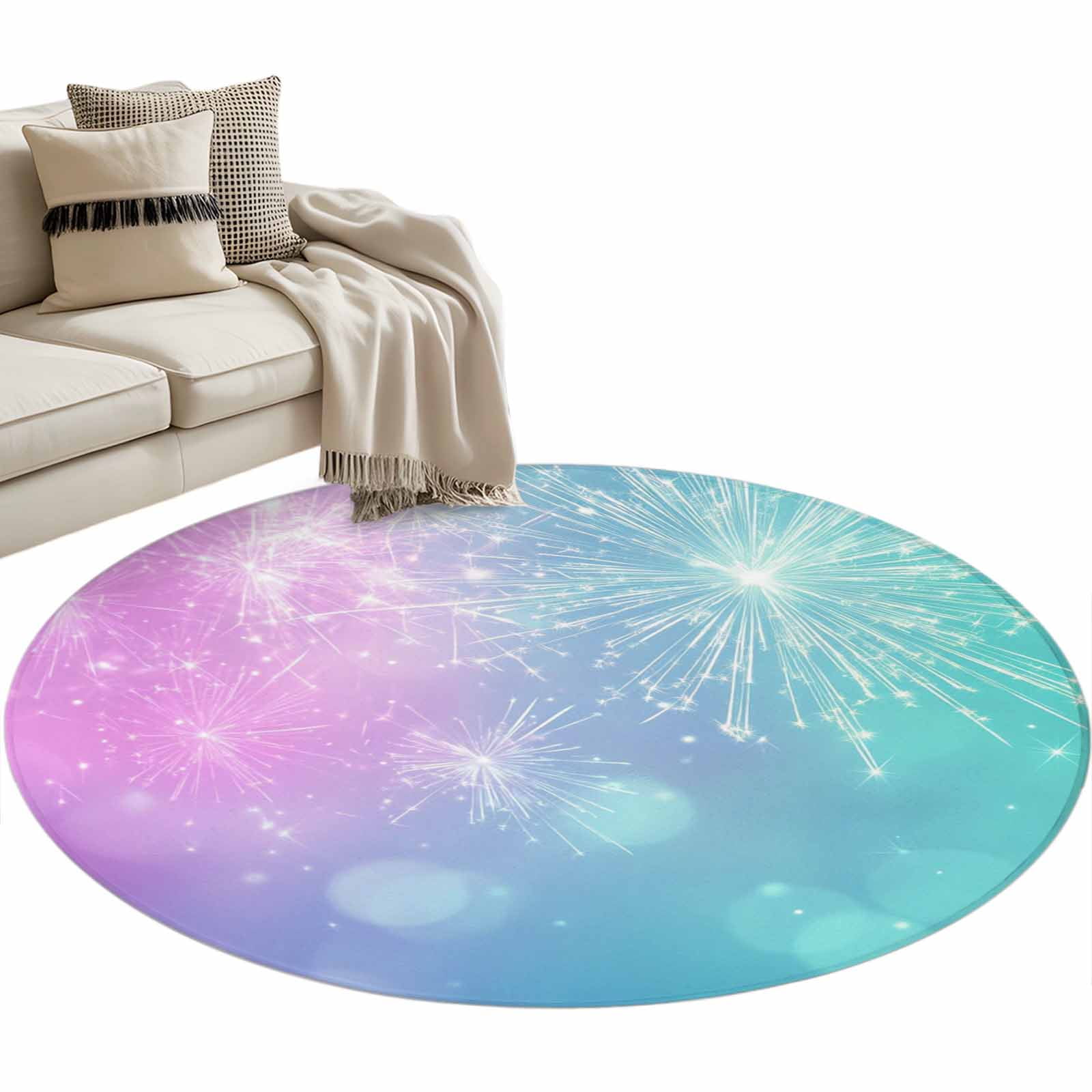 Round Area Rug 3ft Teal Pink Fireworks Floor Carpets Indoor Floor Area ...