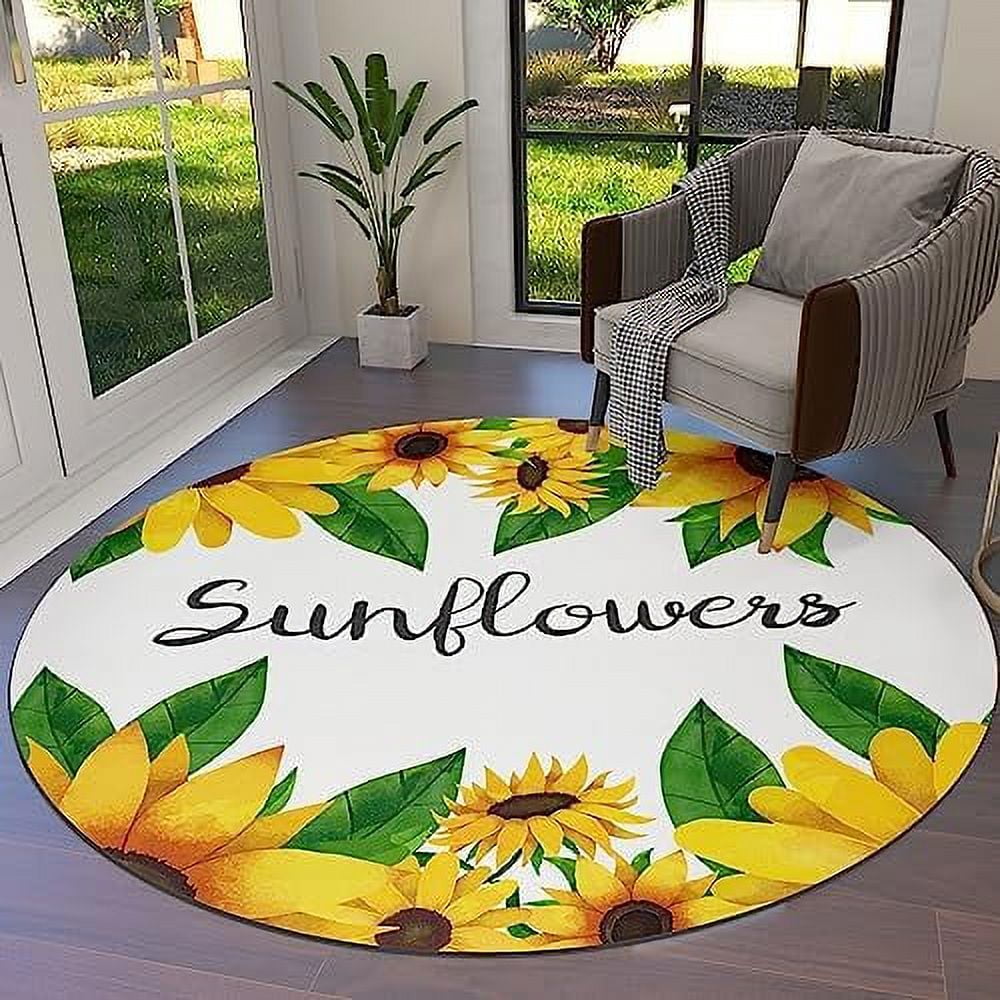 Round Area Rug 3ft Watercolor Sunflower Rug Super Soft Sofa Nursery ...