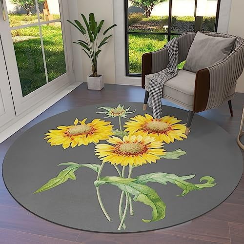 Round Area Rug 3ft Watercolor Sunflower Rug Super Soft Sofa Nursery ...