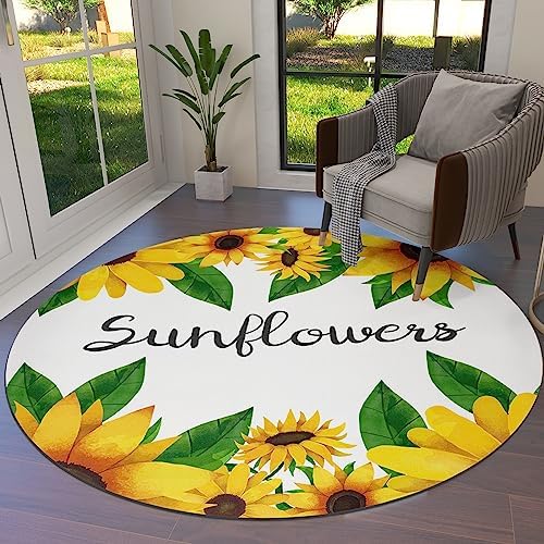 Round Area Rug 3ft Watercolor Sunflower Rug Super Soft Sofa Nursery ...