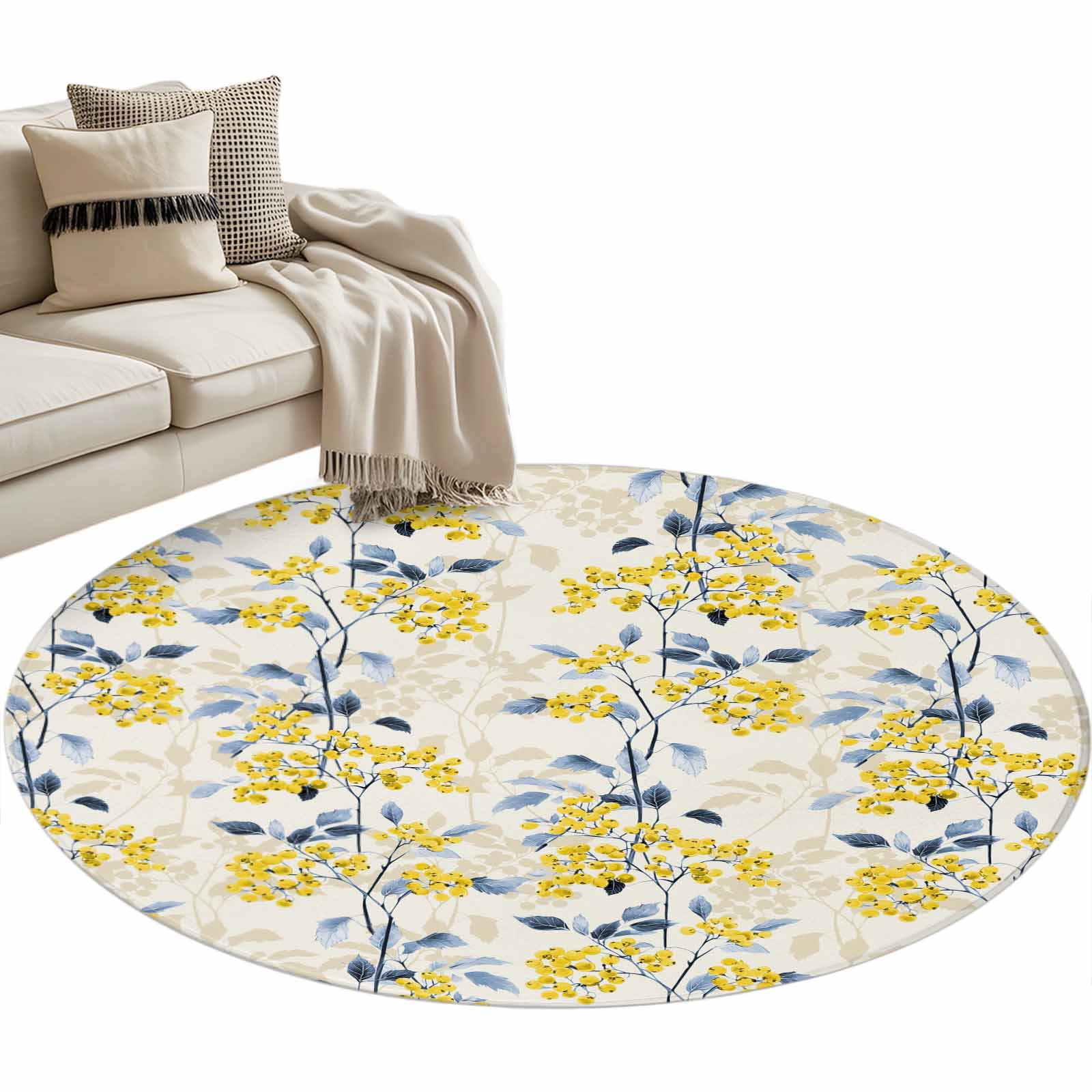 Round Area Rug 3ft Yellow Berry Fruit Floor Carpets Indoor Floor Area ...