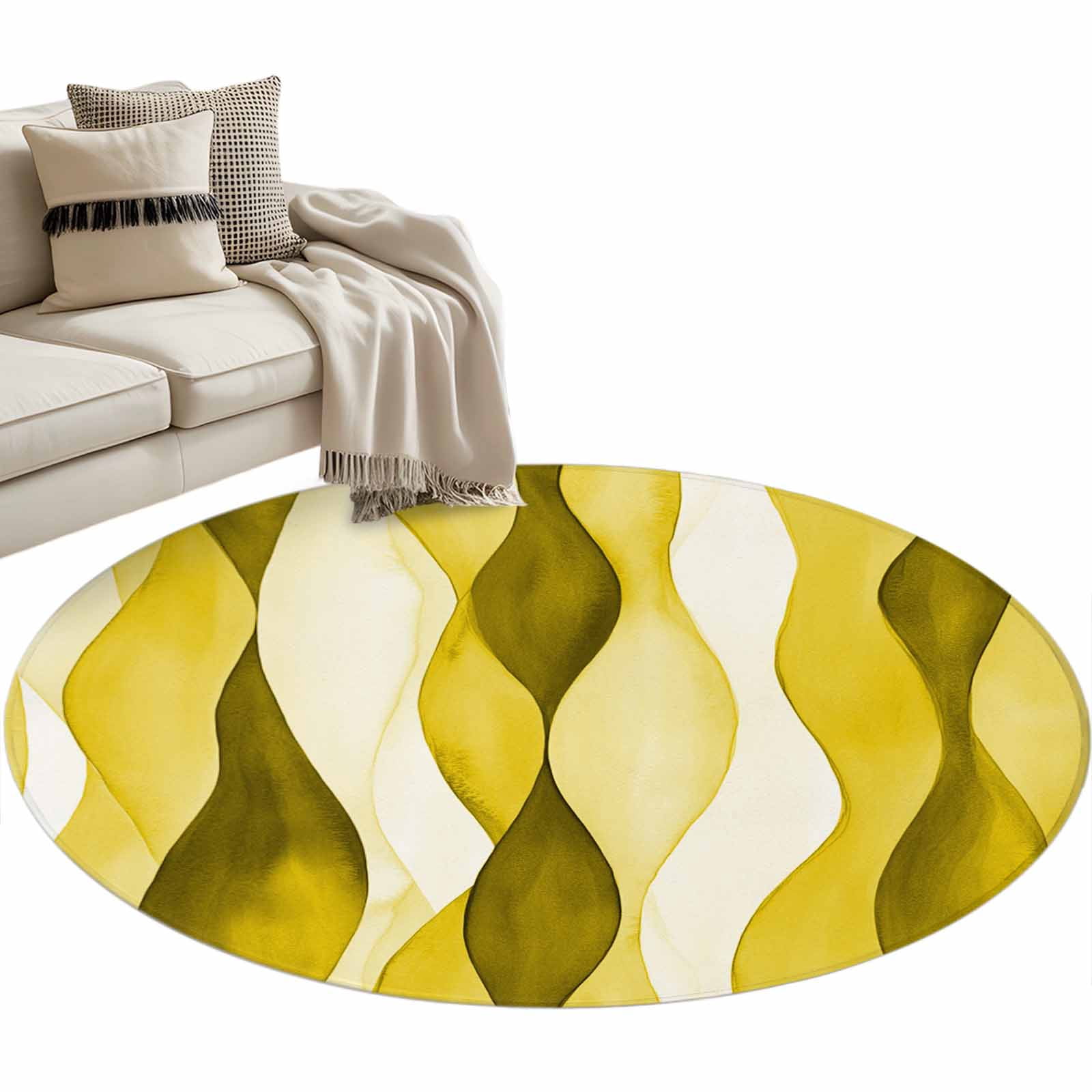 Round Area Rug 3ft Yellow Water Waves Floor Carpets Indoor Floor Area ...