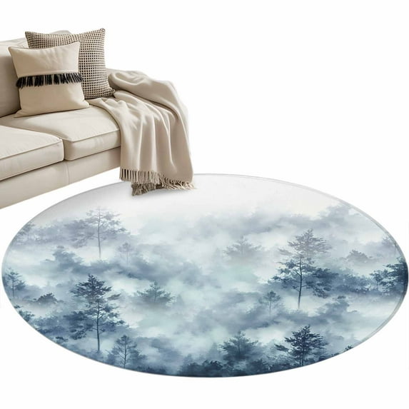 Round Area Rug 4ft Blue Mist Forest Floor Carpets Indoor Floor Area Mat ...
