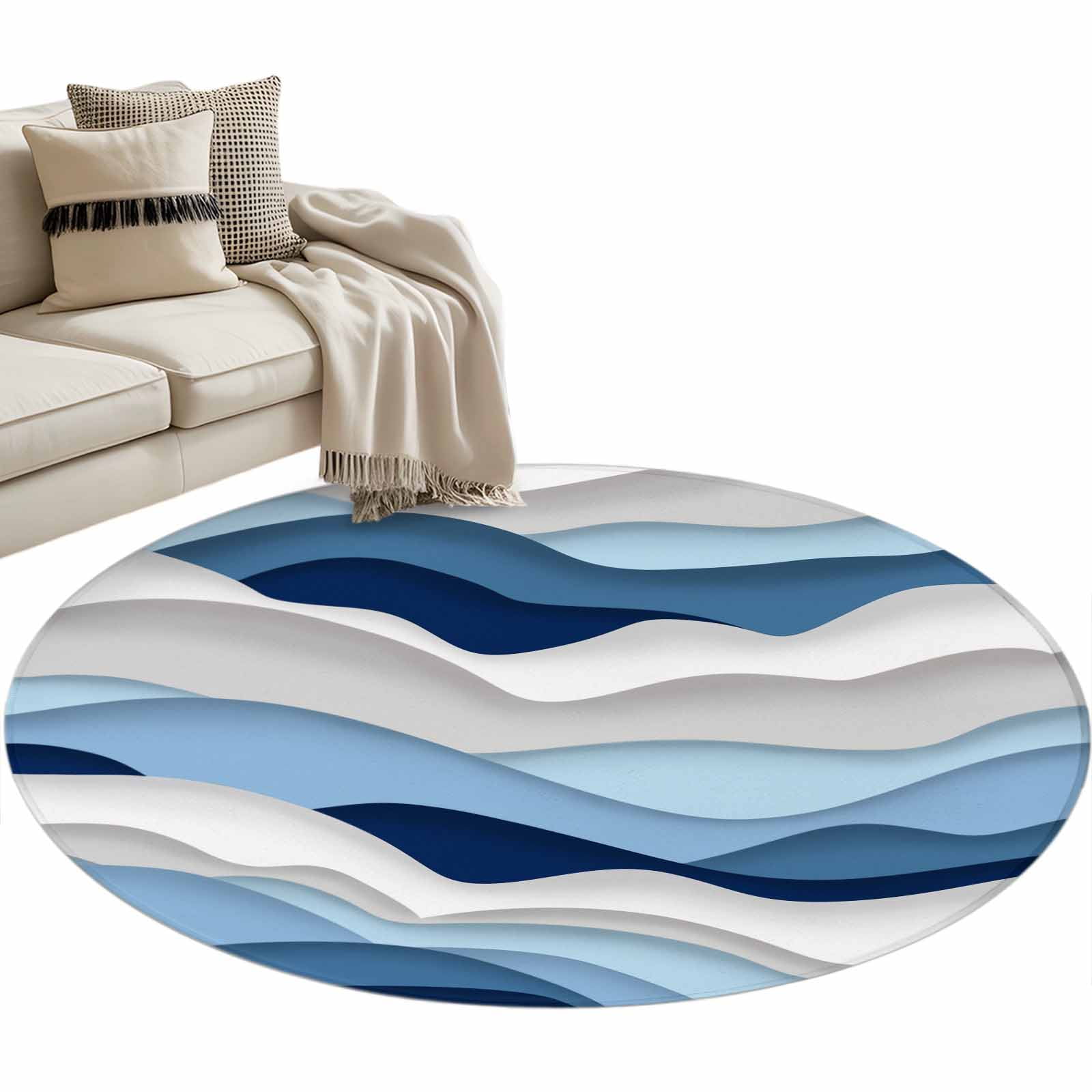 Round Area Rug 4ft Blue Ocean Floor Carpets Indoor Floor Area Mat Stain ...
