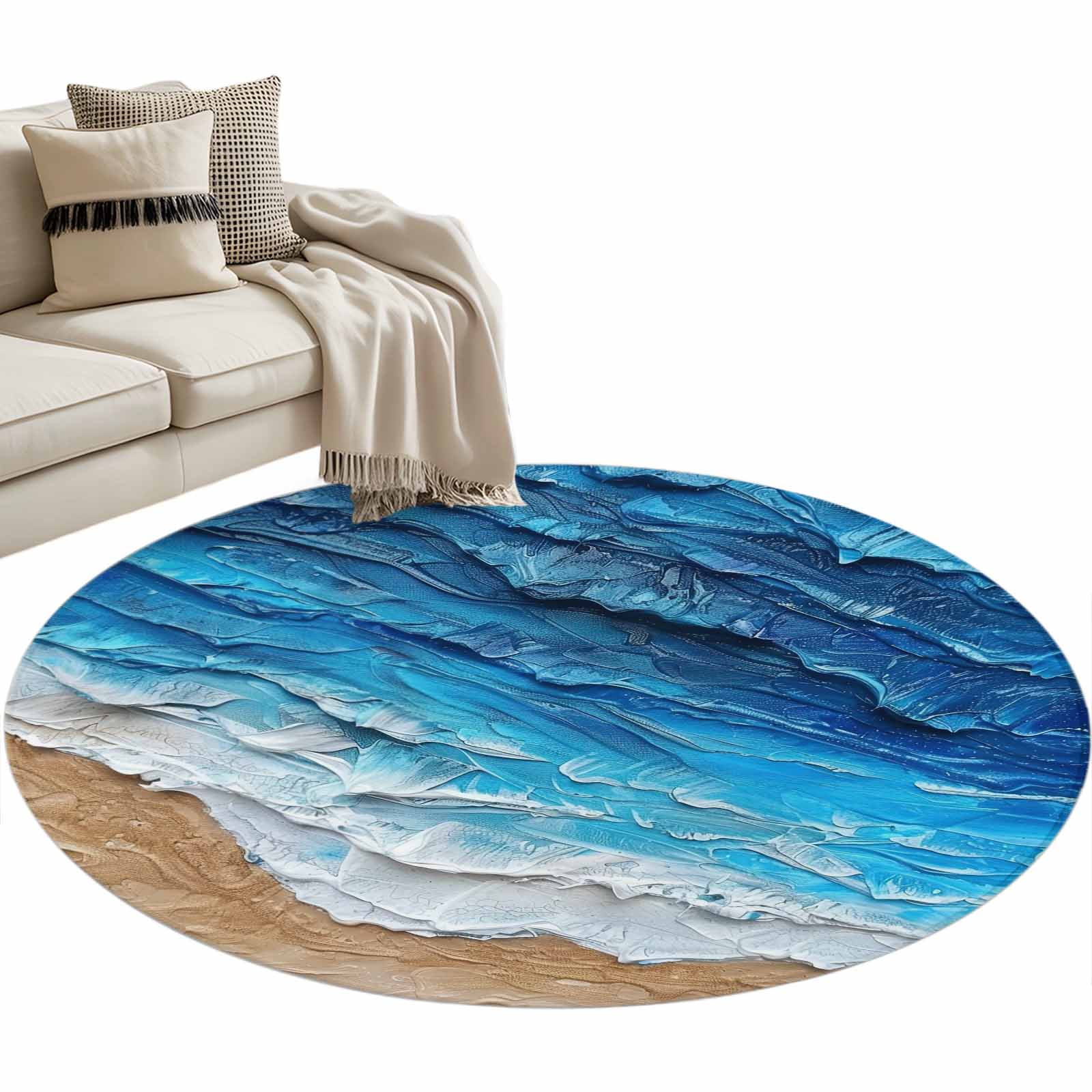 Round Area Rug 4ft Blue Ocean Wave Floor Carpets Indoor Floor Area Mat ...