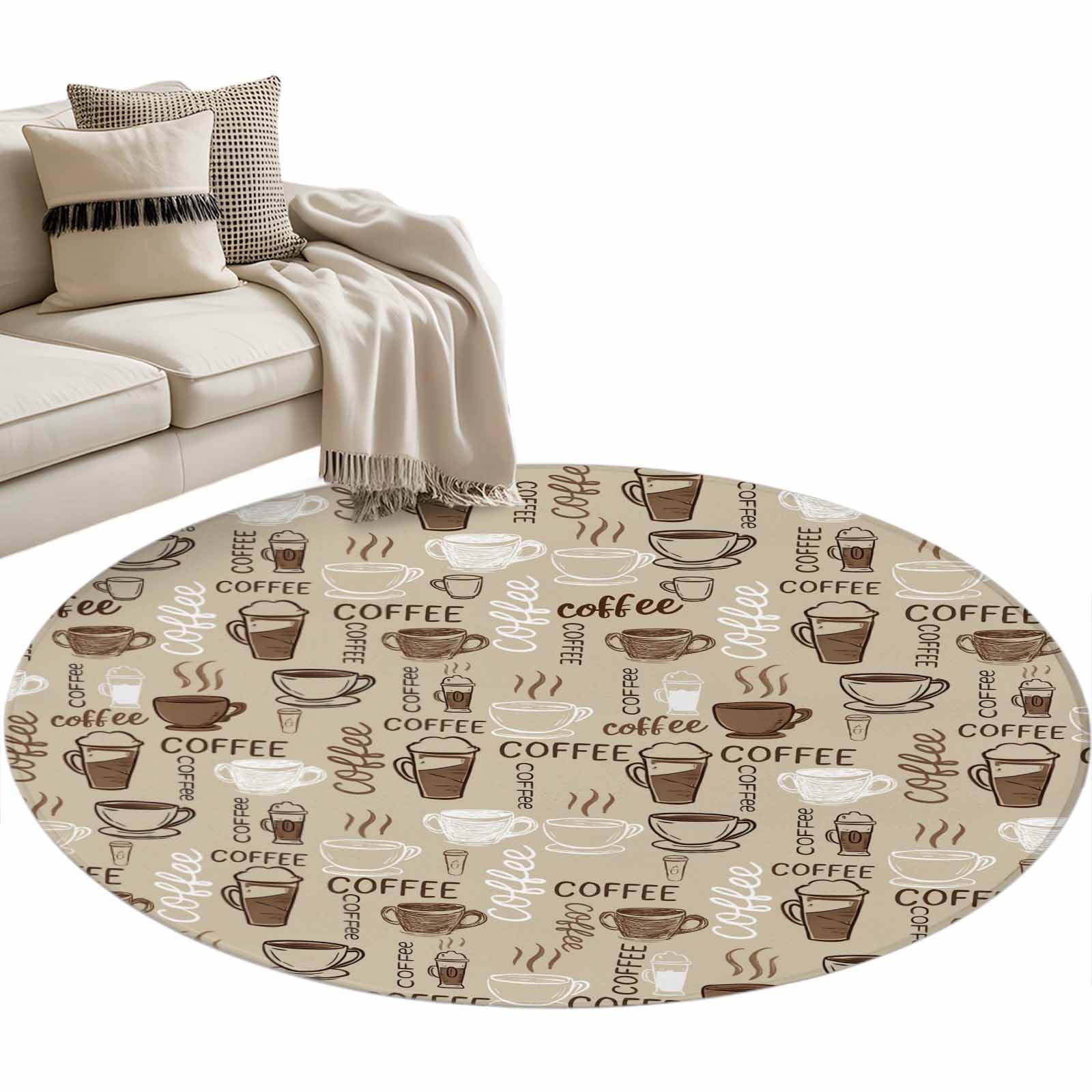 Round Area Rug 4ft Coffee Cups Floor Carpets Indoor Floor Area Mat ...