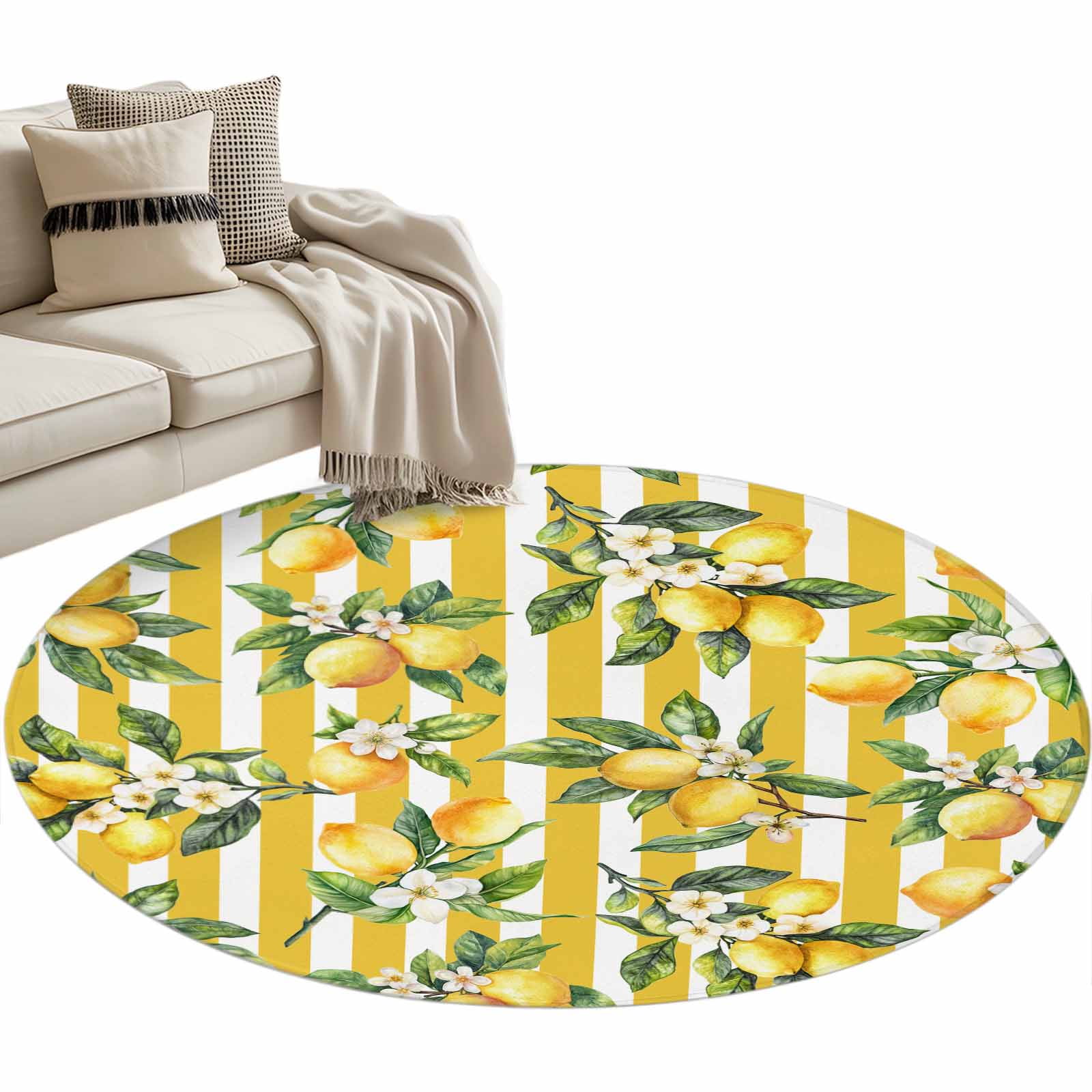 Round Area Rug 4ft Floral Lemon Floor Carpets Indoor Floor Area Mat ...