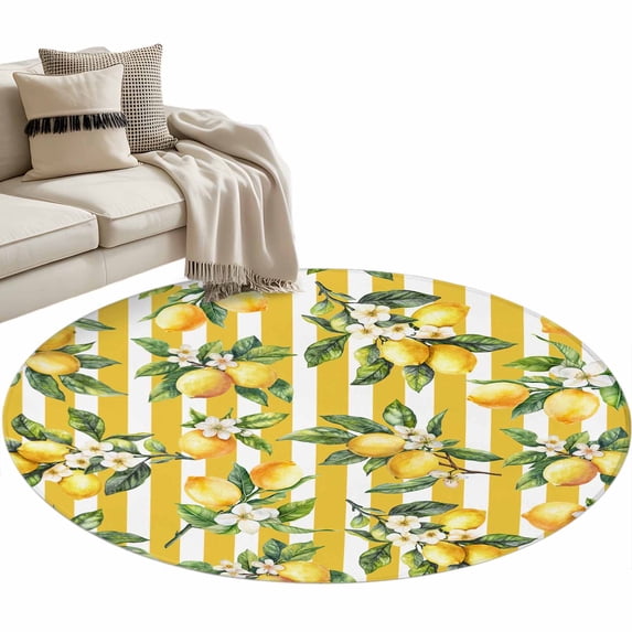 Round Area Rug 4ft Floral Lemon Floor Carpets Indoor Floor Area Mat ...