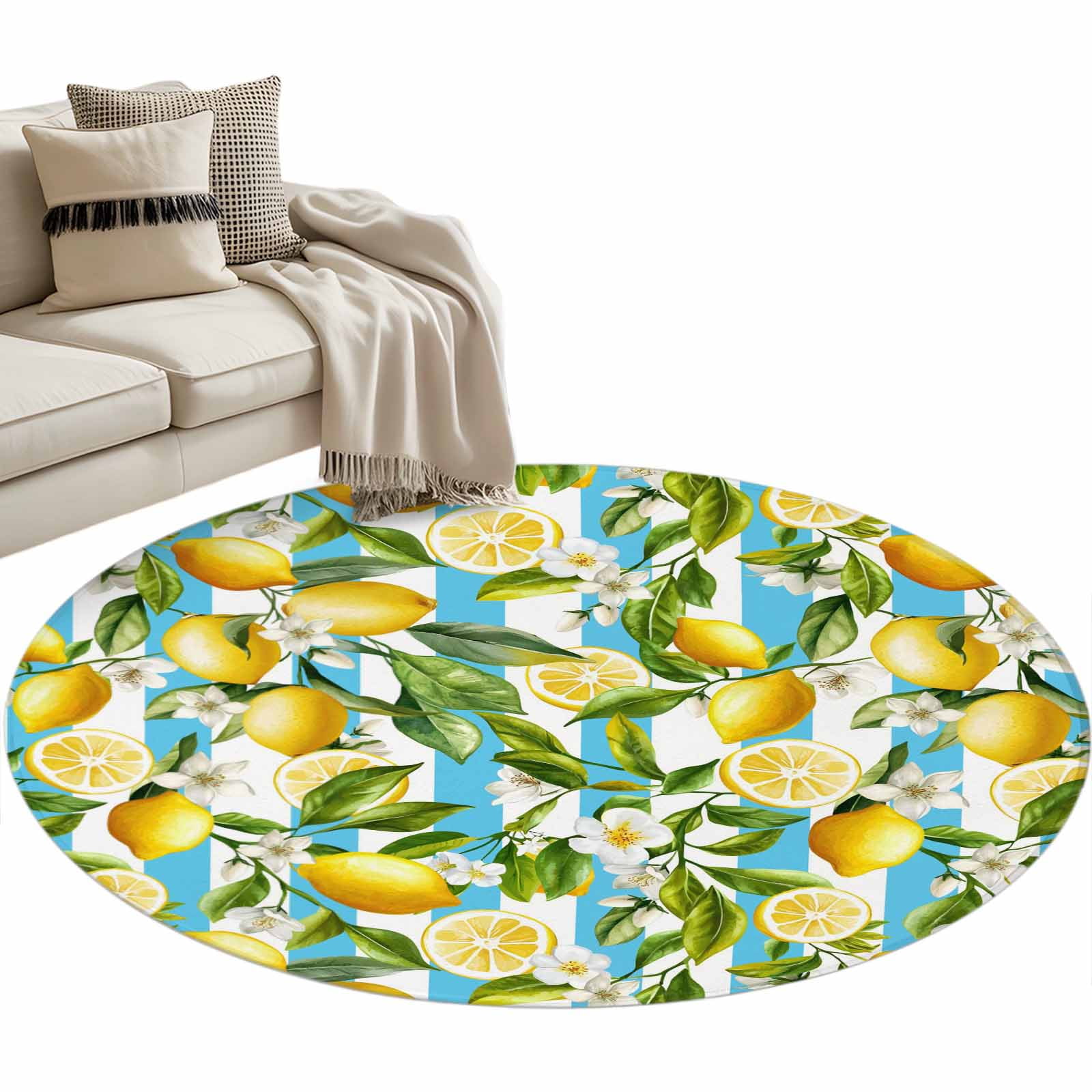 Round Area Rug 4ft Floral Lemon Floor Carpets Indoor Floor Area Mat ...