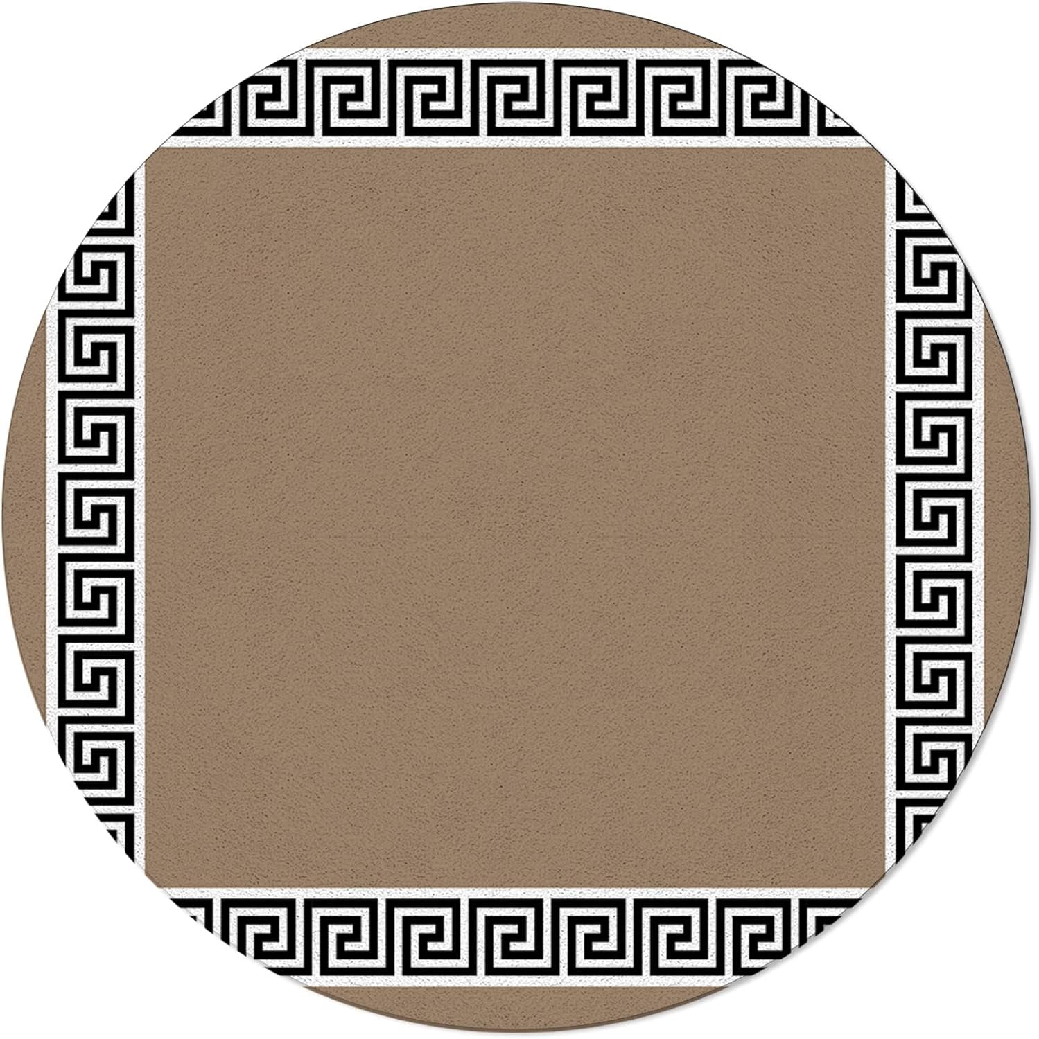 Round Area Rug 4ft Geometric Greek Key Design Floor Carpets Washable ...