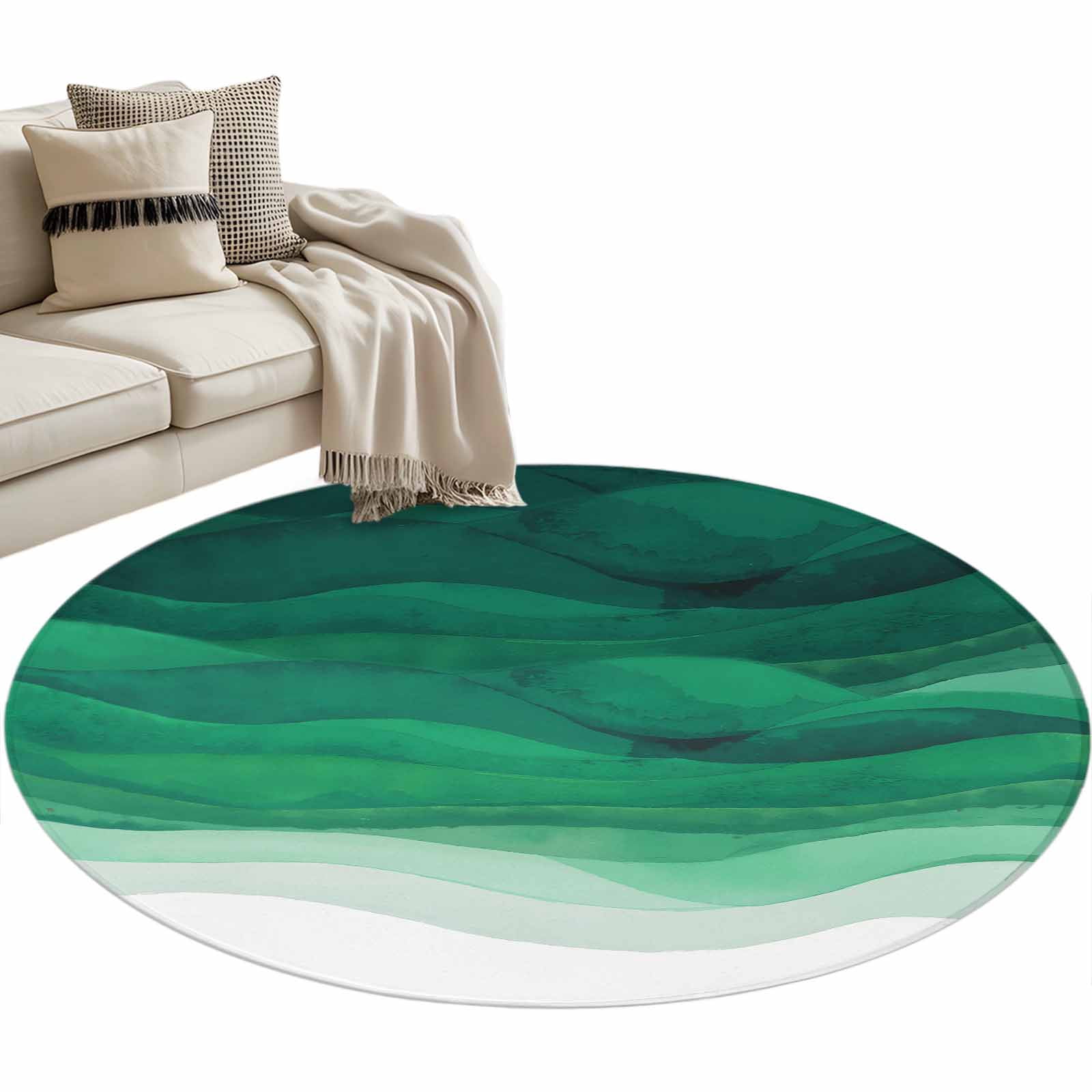 Round Area Rug 4ft Green Ocean Waves Floor Carpets Indoor Floor Area ...