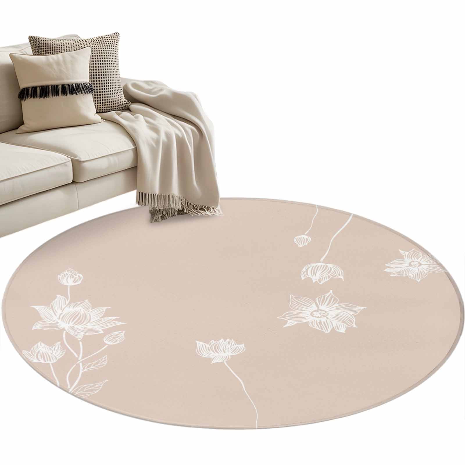 Round Area Rug 4ft Lotus Flowers Floor Carpets Indoor Floor Area Mat ...
