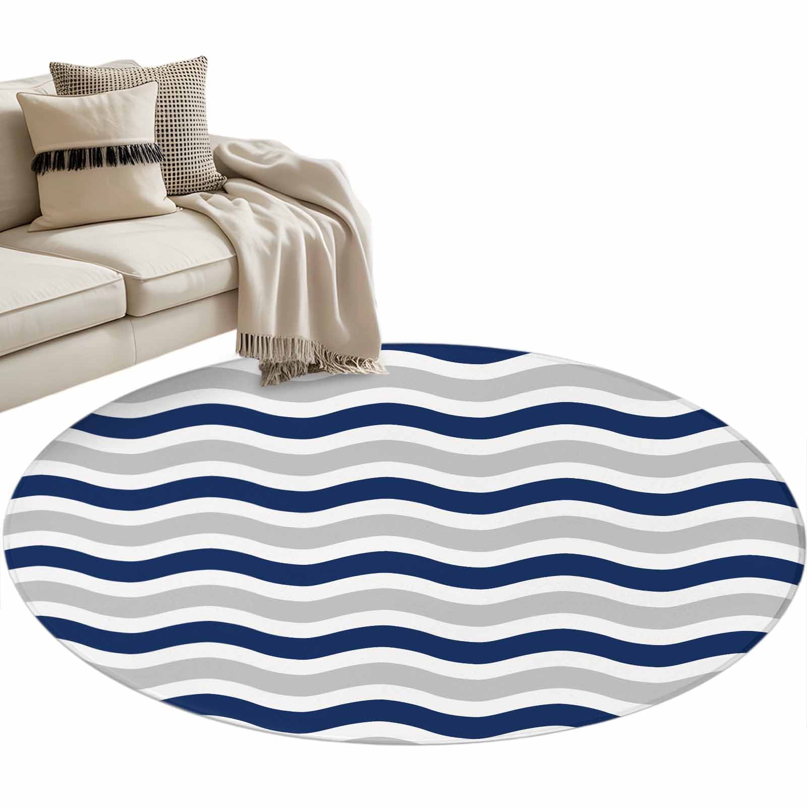 Round Area Rug 4ft Navy Blue Water Ripples Floor Carpets Indoor Floor ...