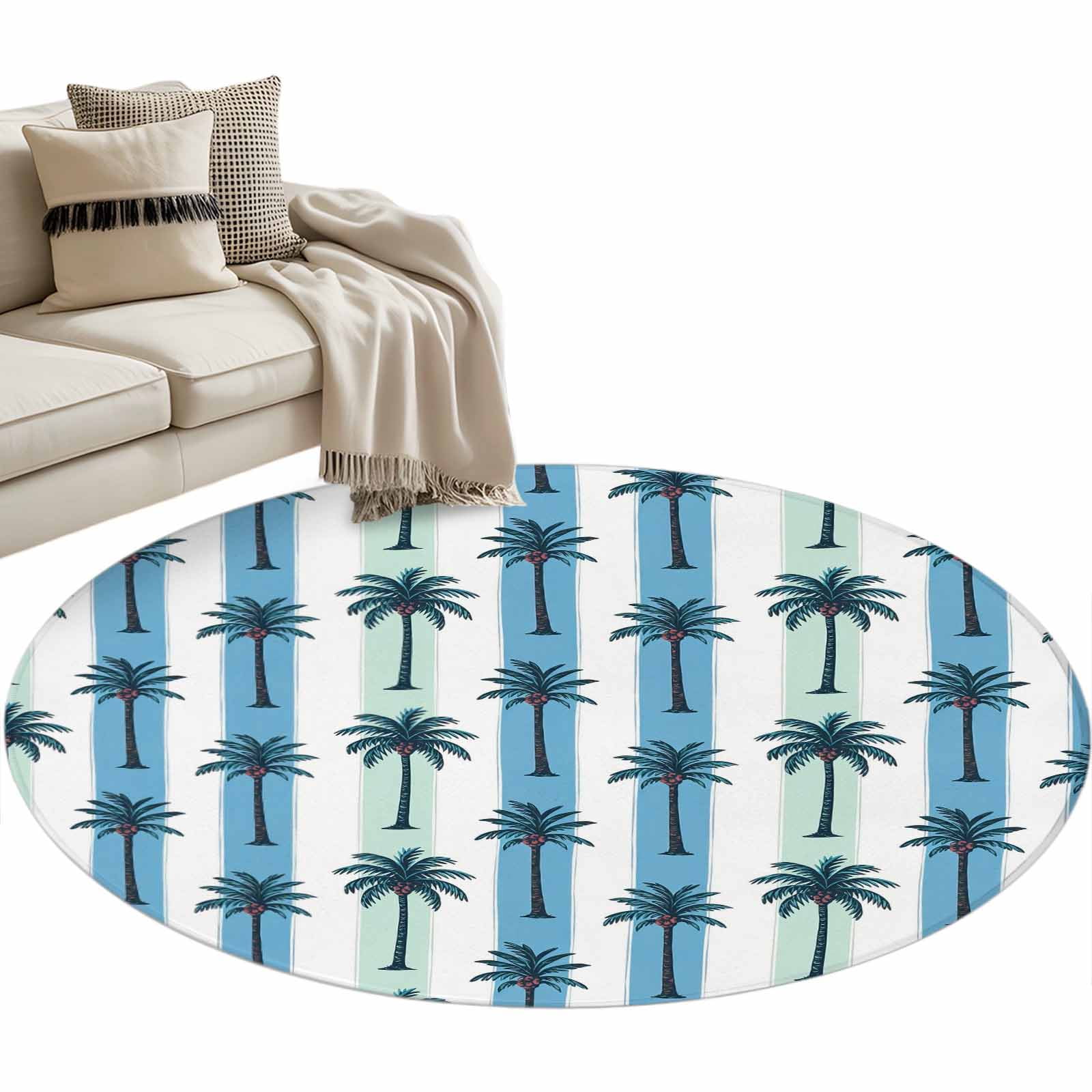 Round Area Rug 4ft Palm Trees Floor Carpets Indoor Floor Area Mat Stain ...