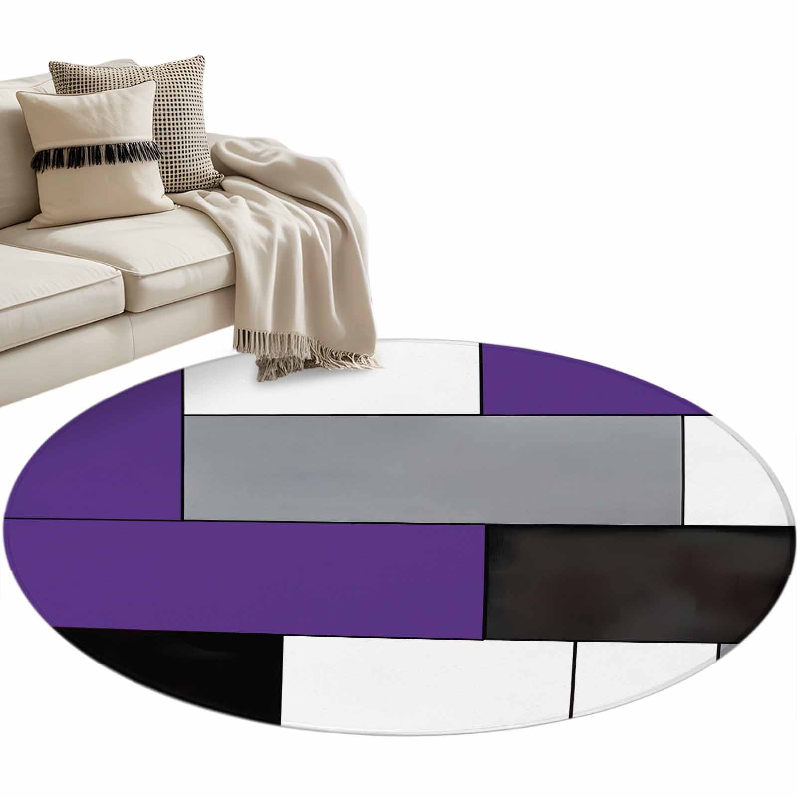 Round Area Rug 4ft Purple Blocks Floor Carpets Indoor Floor Area Mat ...