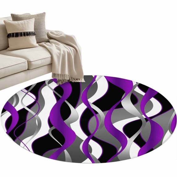 Round Area Rug 4ft Purple Grey Lines Floor Carpets Indoor Floor Area ...