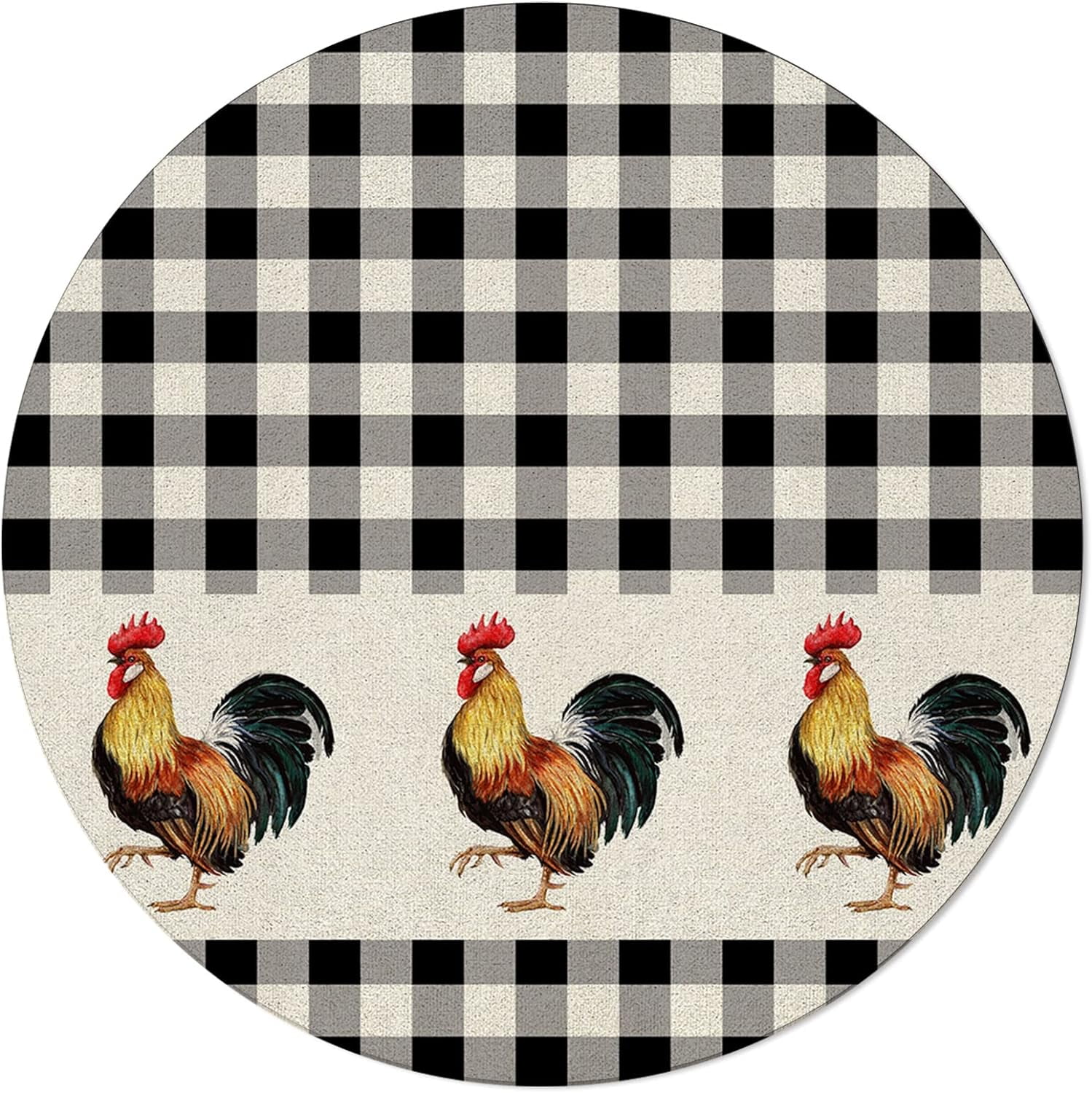 Round Area Rug 4ft Rooster Farm Animal Floor Carpets Washable Indoor ...