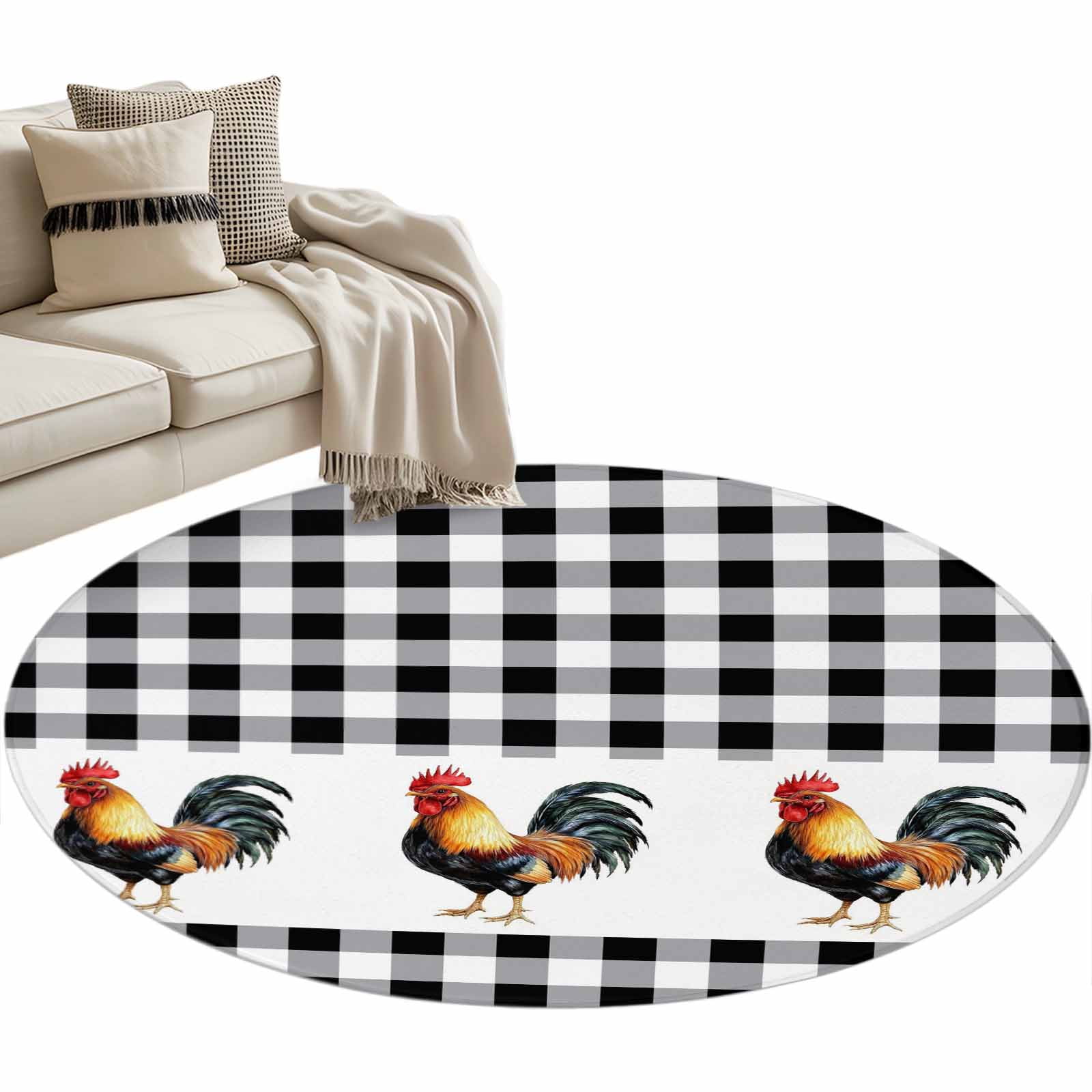 Round Area Rug 4ft Rooster Floor Carpets Indoor Floor Area Mat Stain ...