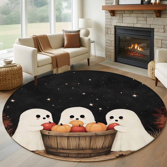 Round Area Rug 5 Ft, Cute Ghost Washable Non-Slip Circle Carpet for ...