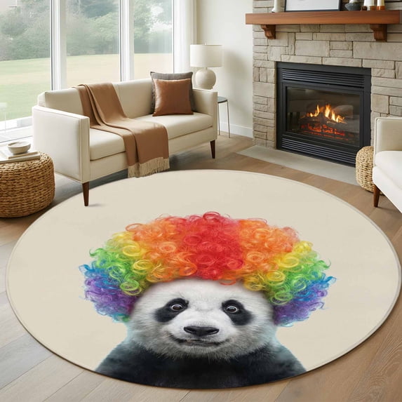 Round Area Rug 5 Ft, Funny Panda Washable Non-Slip Circle Carpet for ...