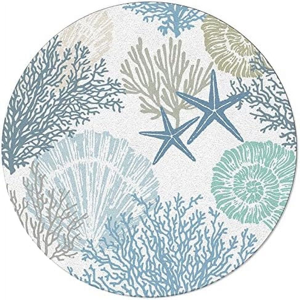 Round Area Rug 5ft Nautical Coastal Ocean Coral Floor Carpets Washable ...