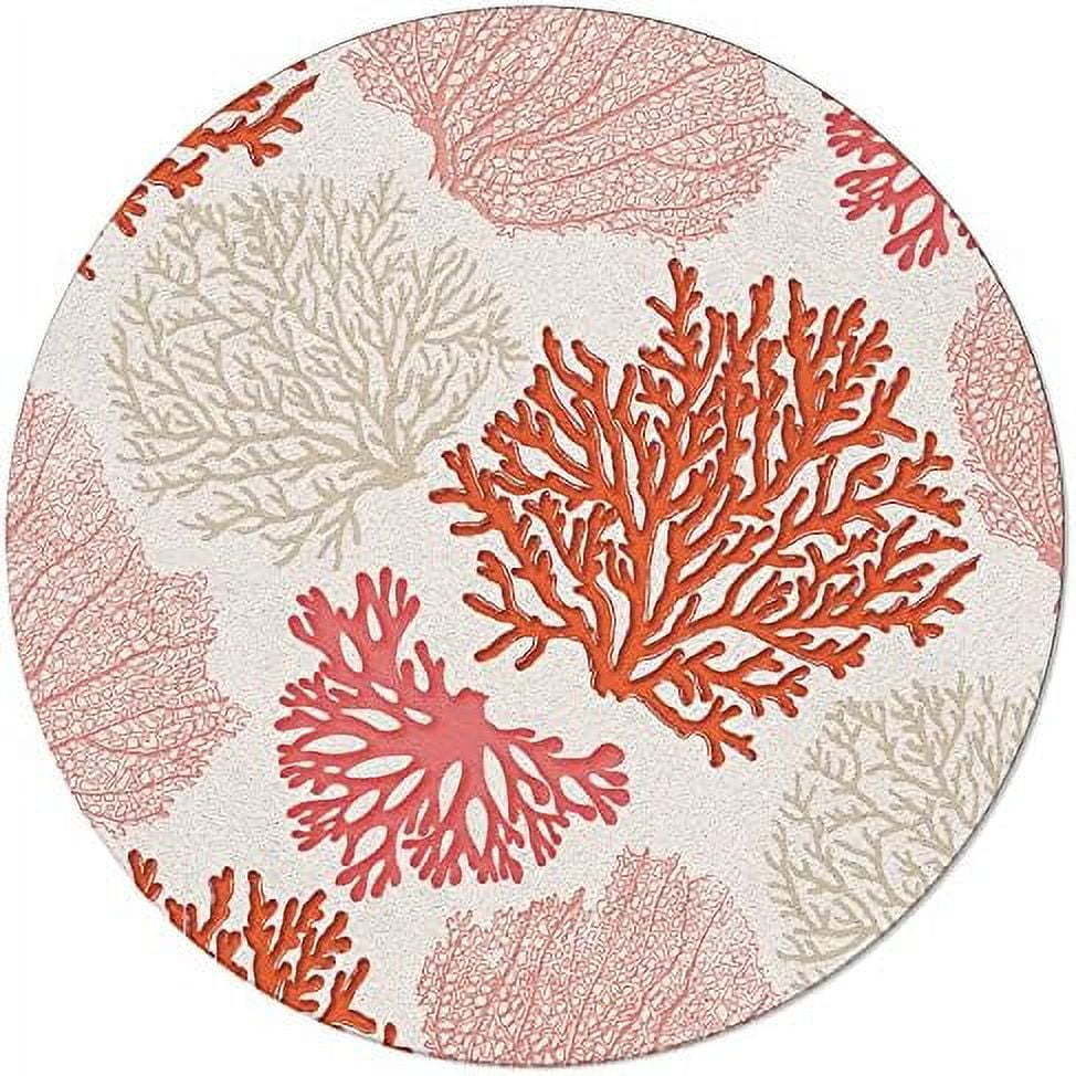 Round Area Rug 5ft Nautical Coastal Ocean Coral Floor Carpets Washable ...