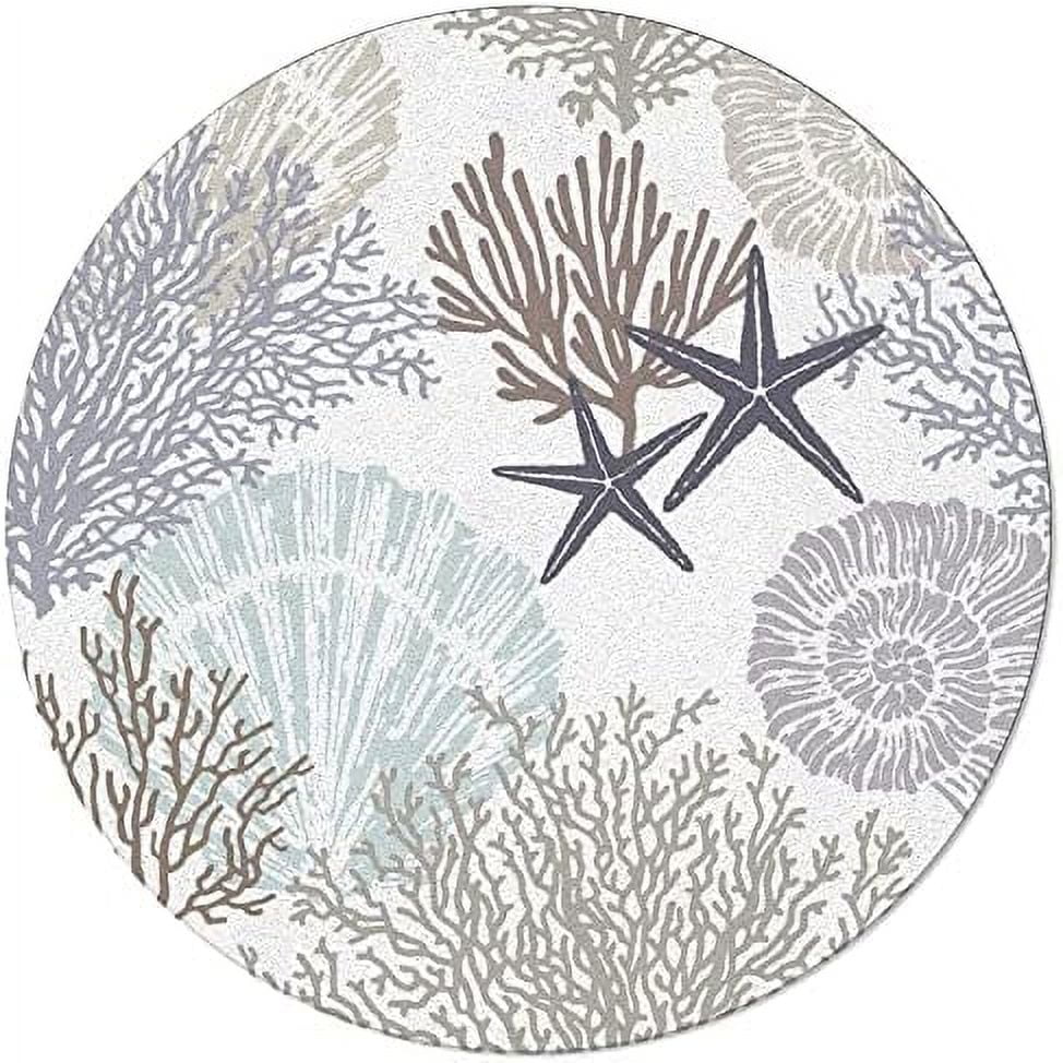 Round Area Rug 5ft Nautical Coastal Ocean Coral Floor Carpets Washable ...